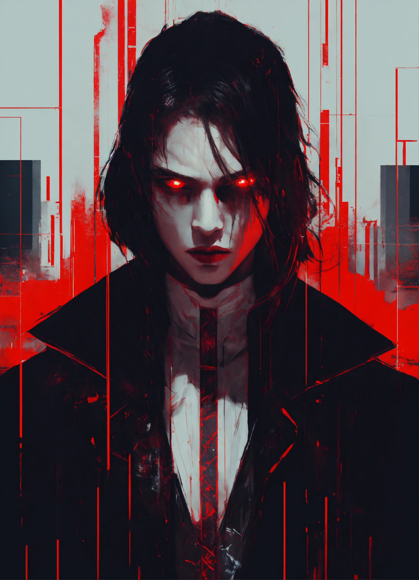 Lexica - Dark Illustration of a vampire, style of glitch art, cyberpunk ...