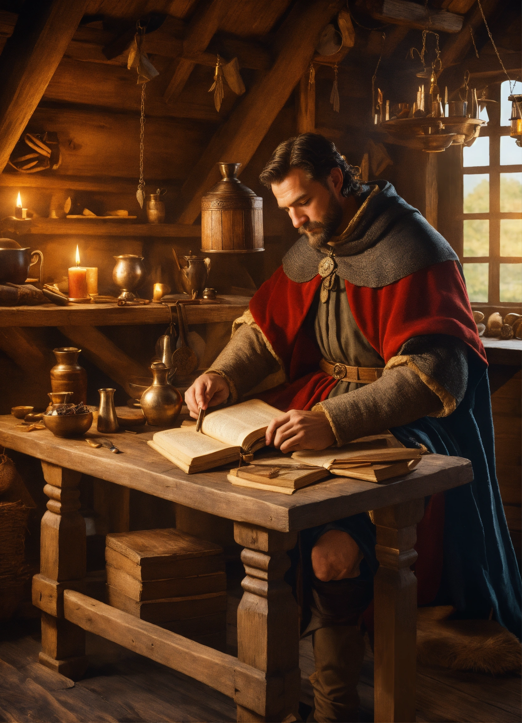 Lexica - Illustrated realistic, adult man from medieval ages, inside ...