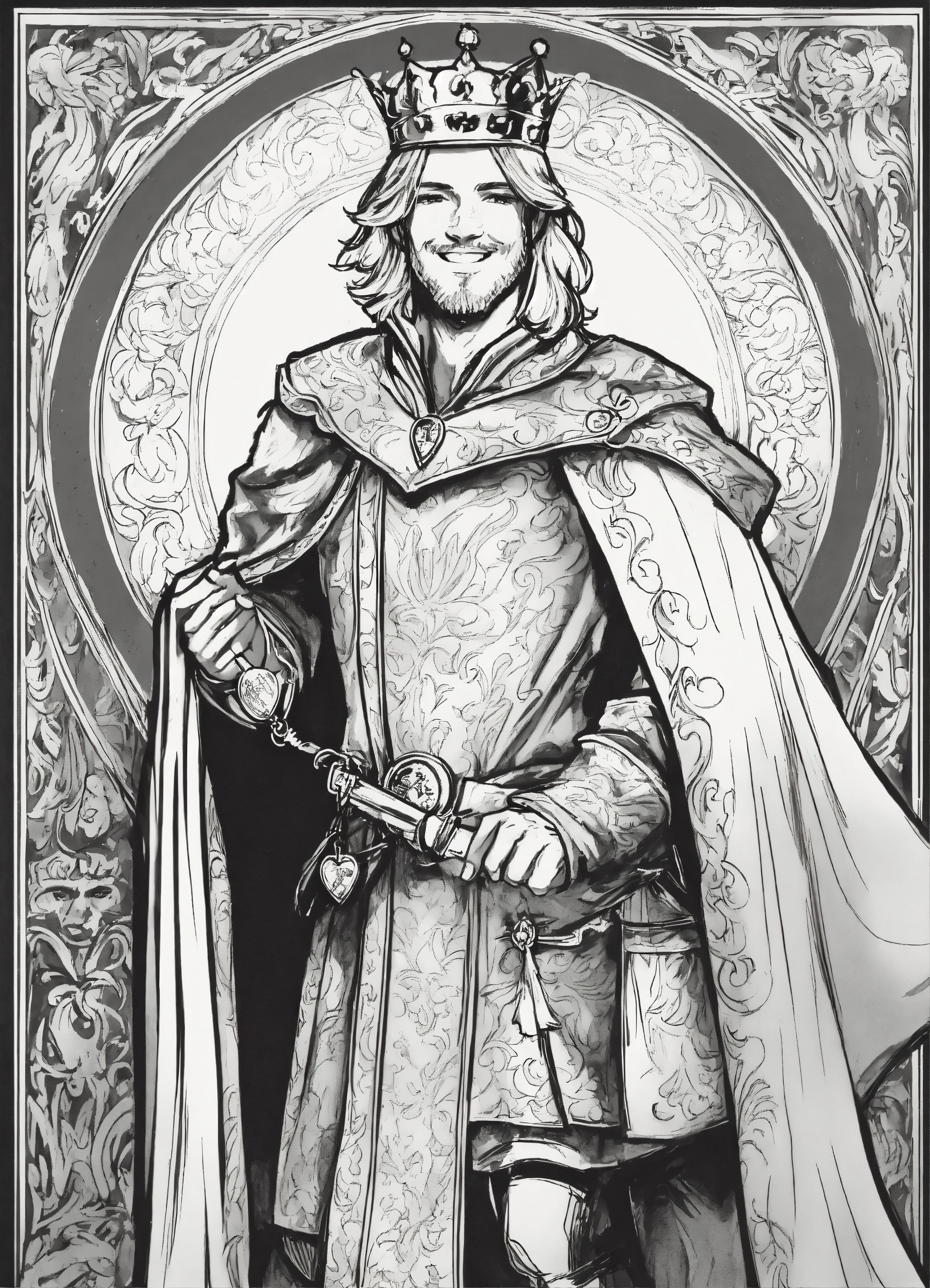 Lexica - Colorless sketch of handsome smiling blonde king with a fancy ...
