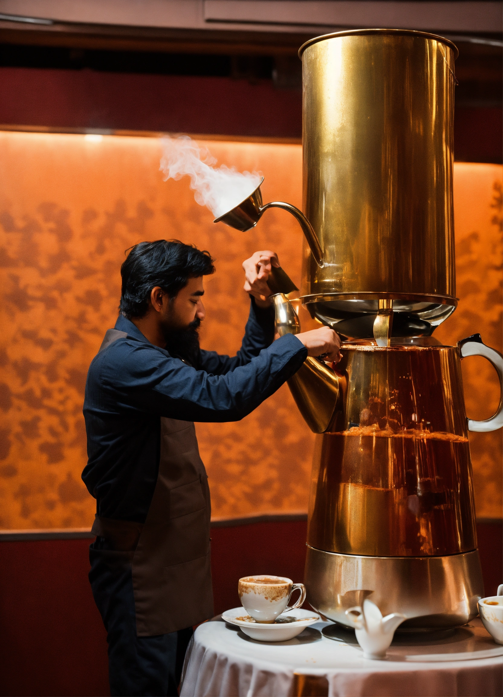 Lexica - Chai master pouring Chai tea from one cup to another cup that ...