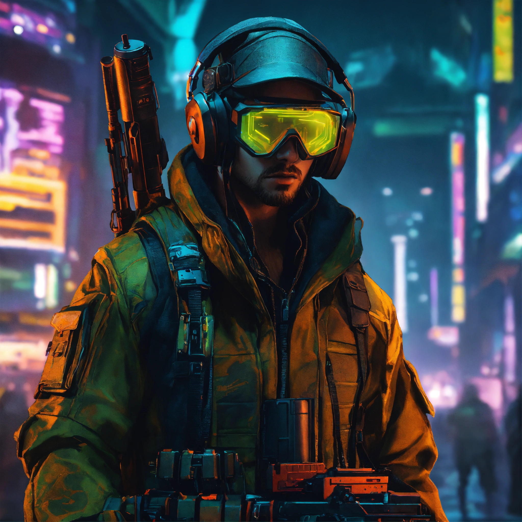 Lexica - Create a breathtaking image of a cyberpunk aesthetic hunter ...