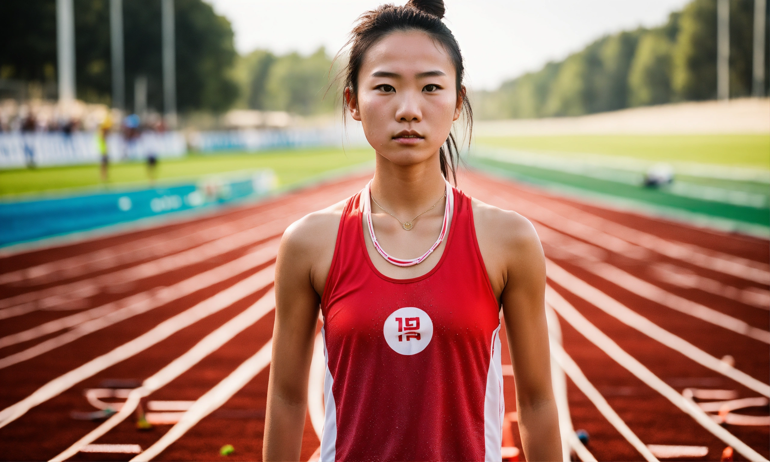 Lexica - Mid-day at a track field. Close-up shot of an 18-year-old ...