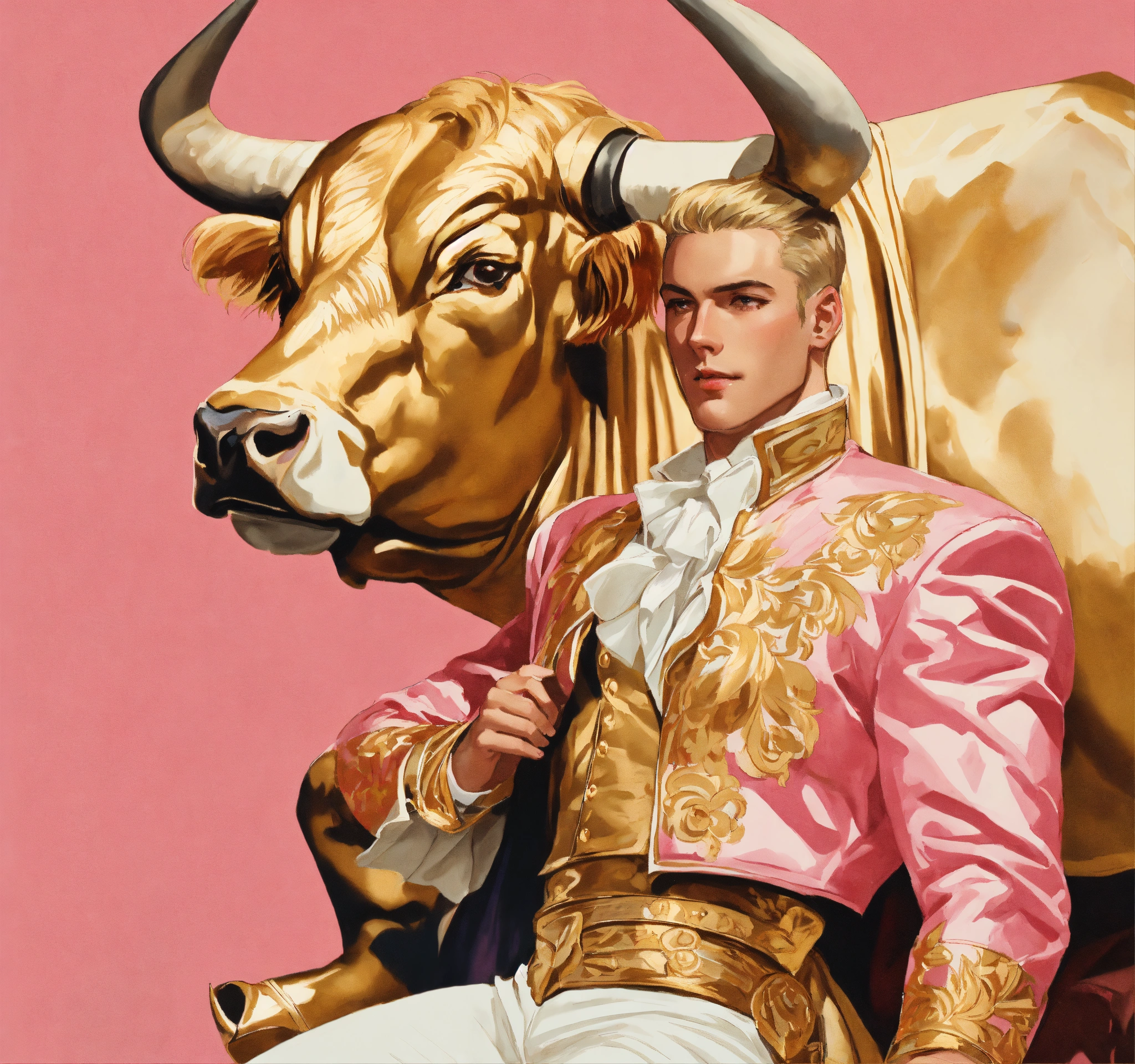 Lexica - A blonde male torero in pink and golden suit, white tight ...