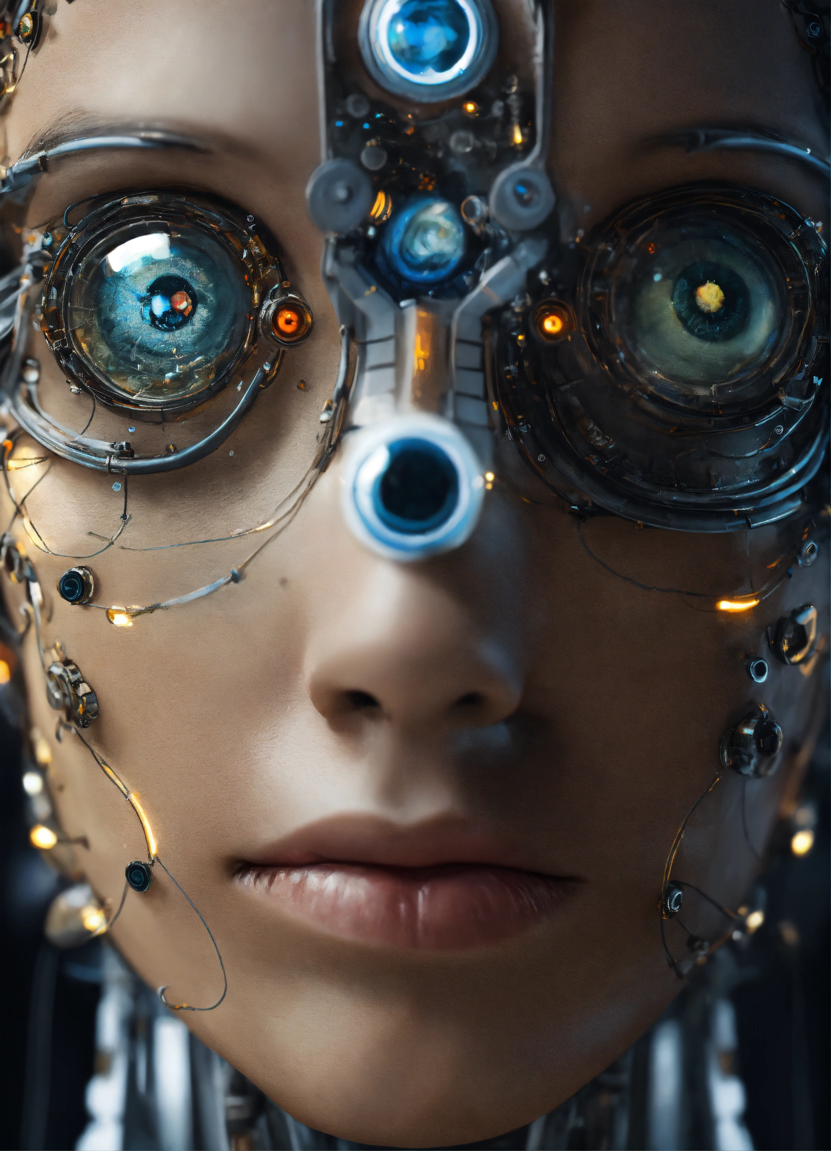 Lexica - Close up of an AI cyborg with moons as eyeballs, hyper realistic
