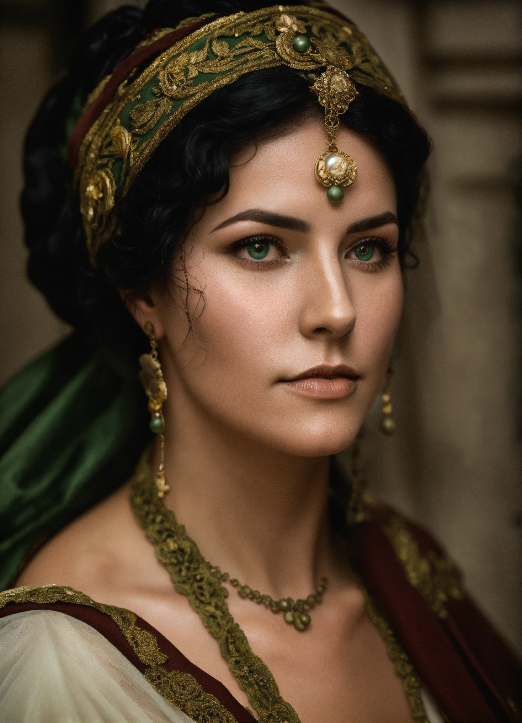 Lexica - A Roman woman with black hair and dark green eyes. The hair is ...