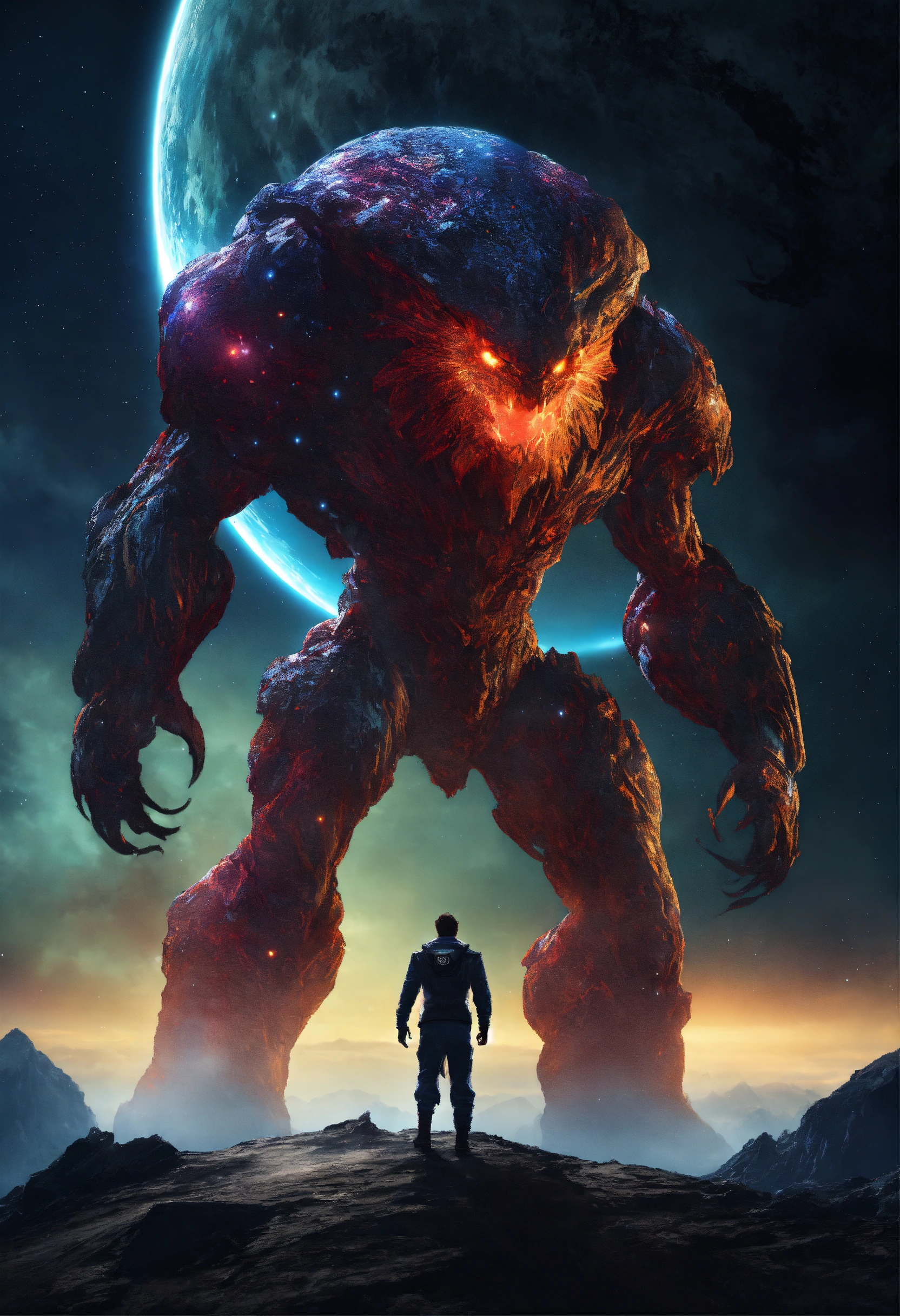 Lexica - Terrifying galactic sized humanoid monster looming over planet ...