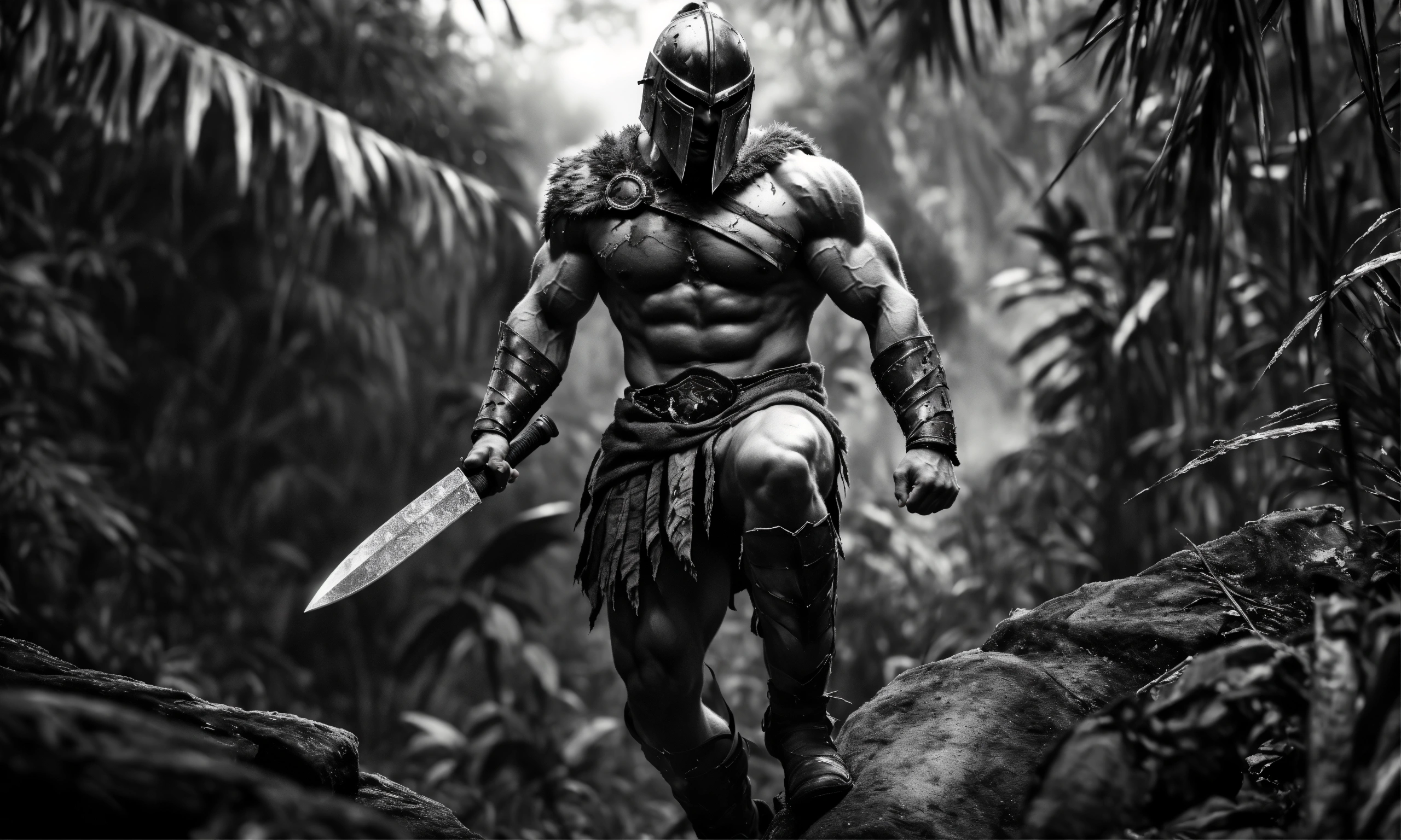 Lexica - Black and white illustration, Wide angle environmental full ...