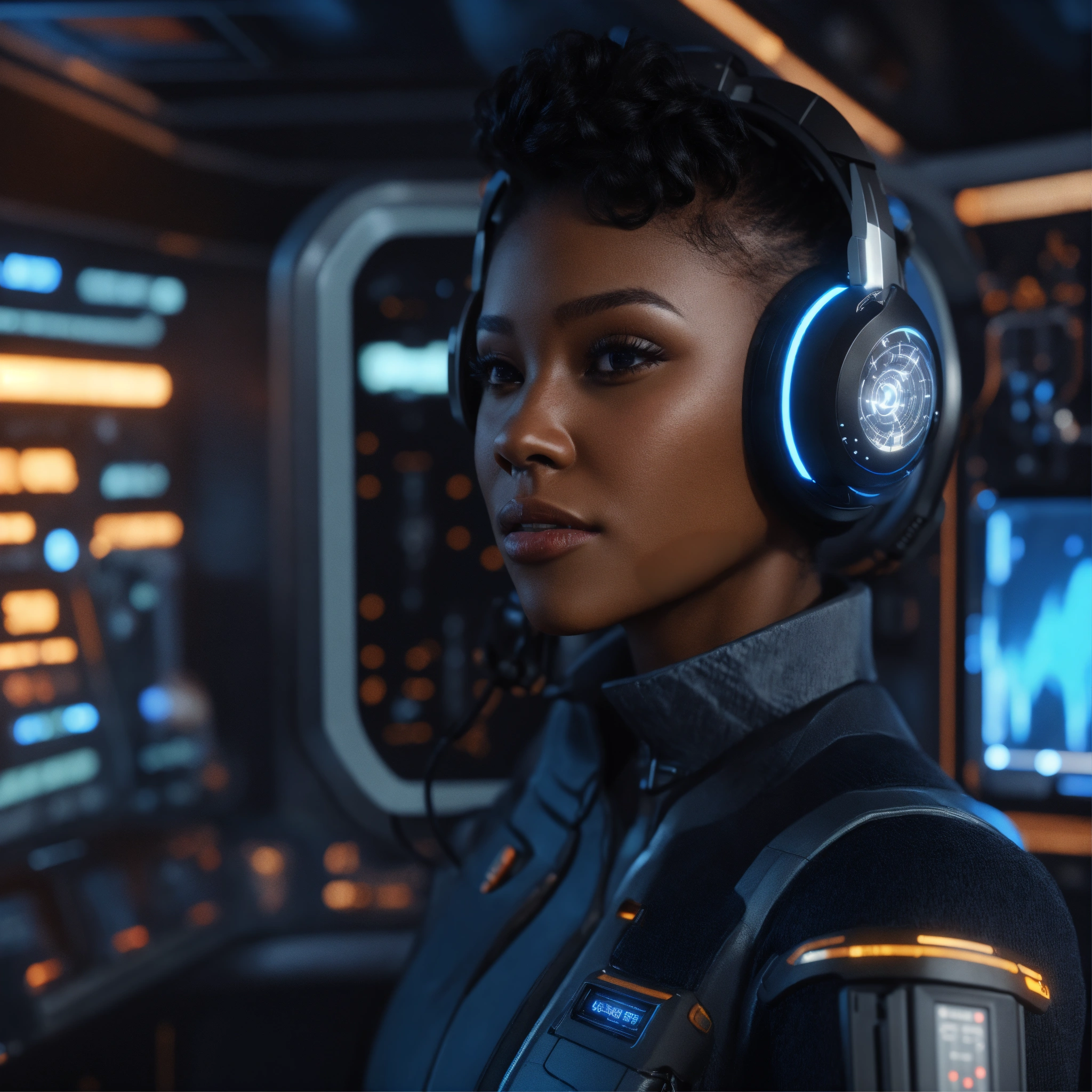 Lexica - A black female voice visualizer personality, on a space yacht ...