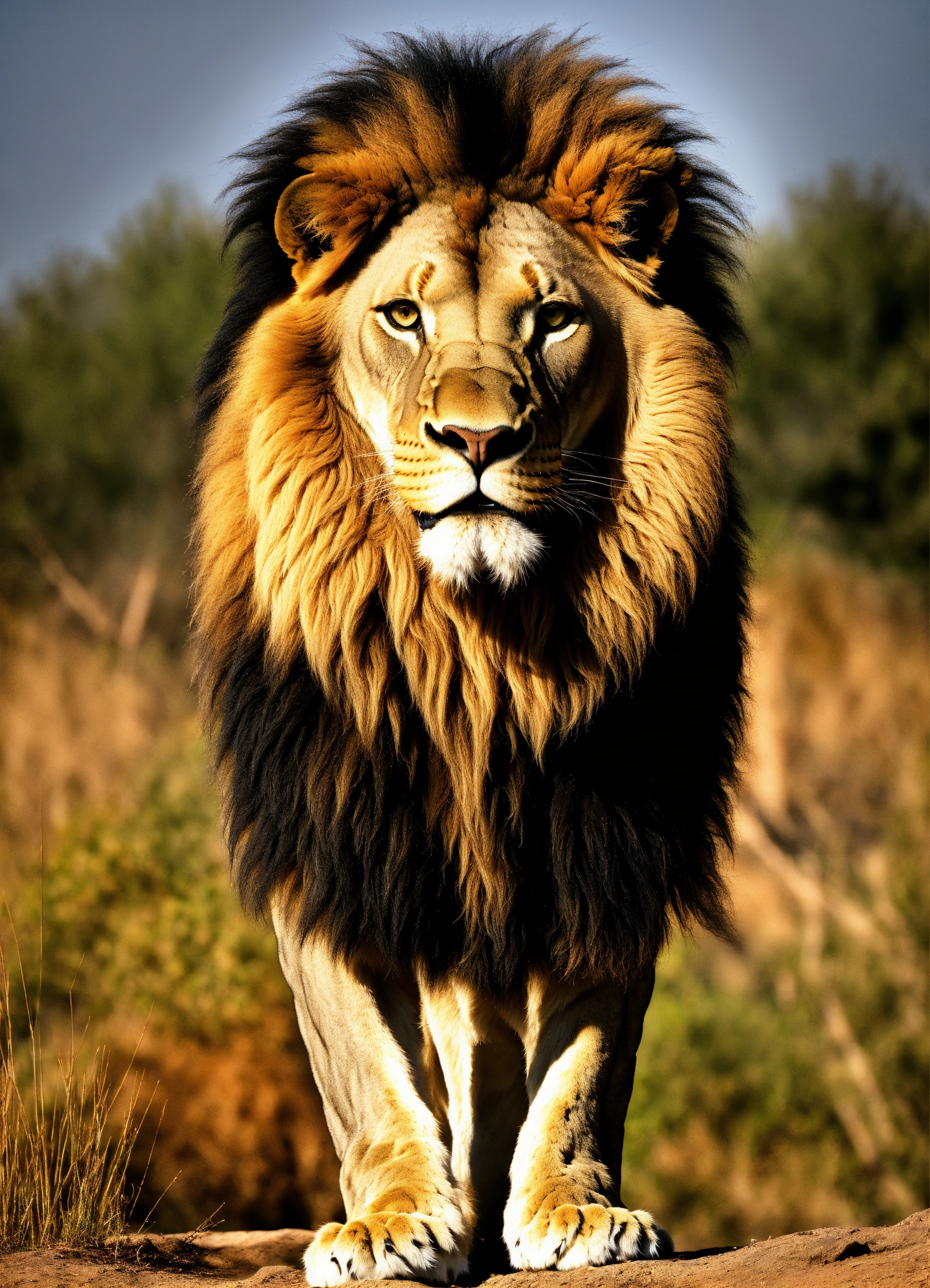 Lexica - A male lion , 16K resolution. Side pose standing, looking at ...