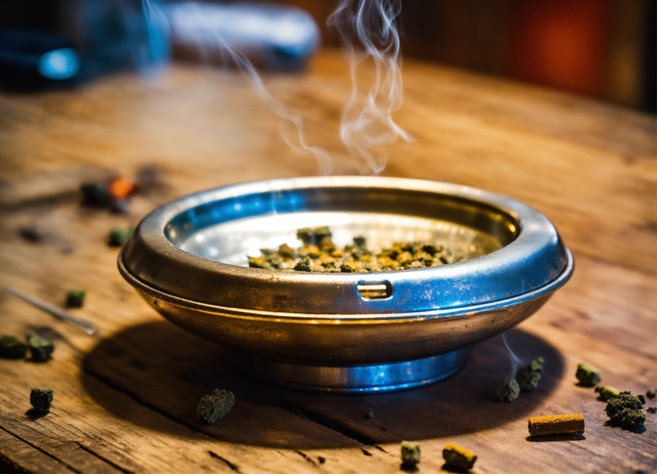 Lexica - Create a photo realistic image of a metallic ashtray with a ...