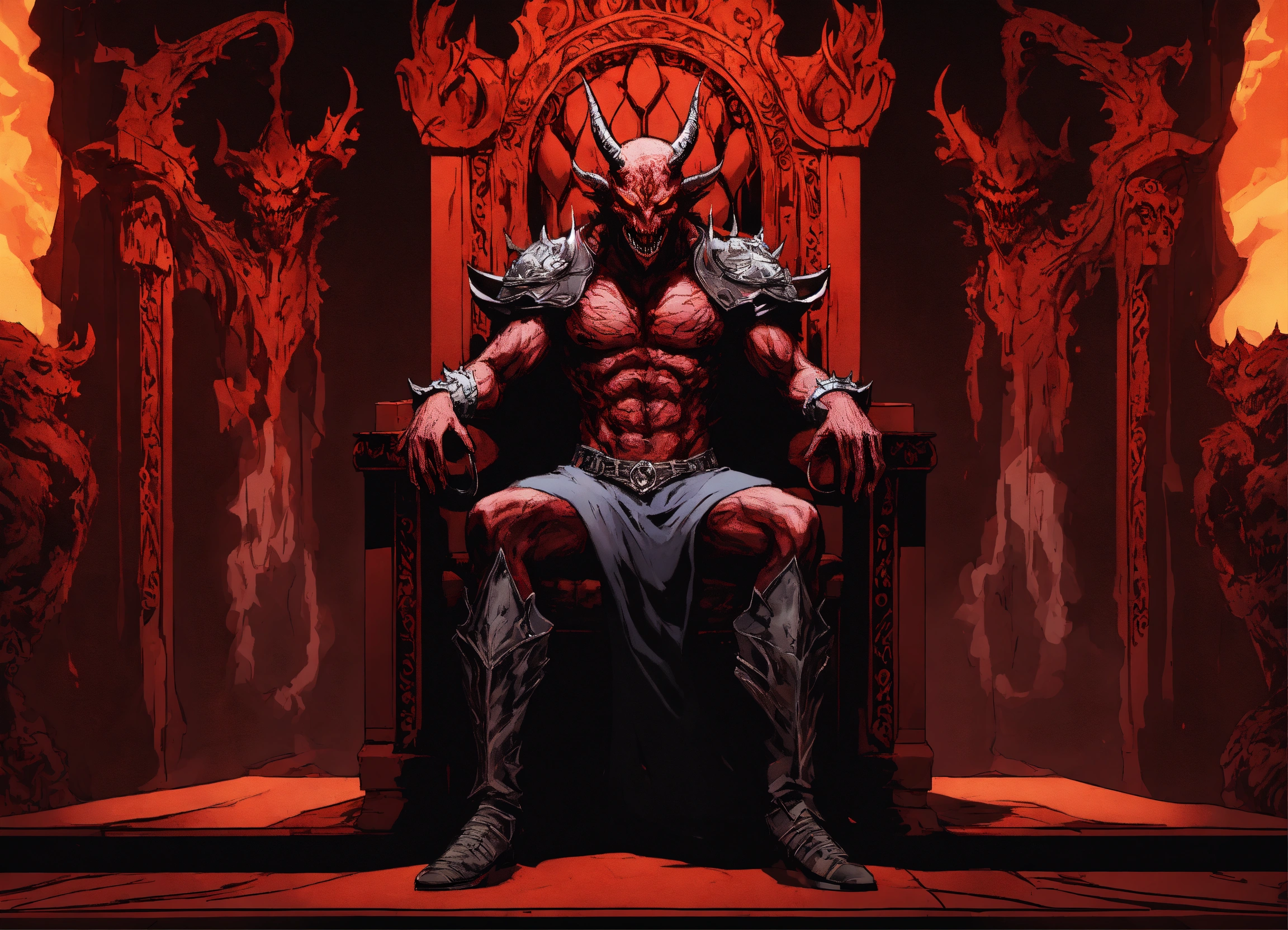 Lexica - Demon monster sitting on a throne, hellish background, digital ...