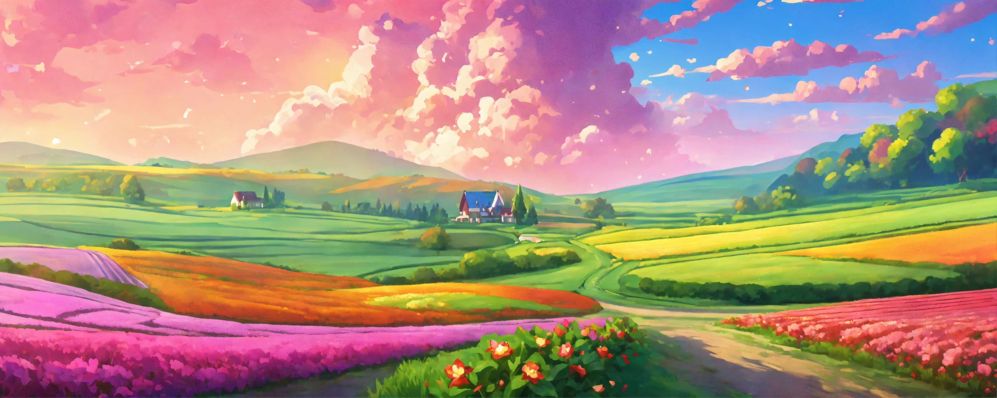 Lexica - Magical girl Farmland scenery in vibrant shades of crisp.
