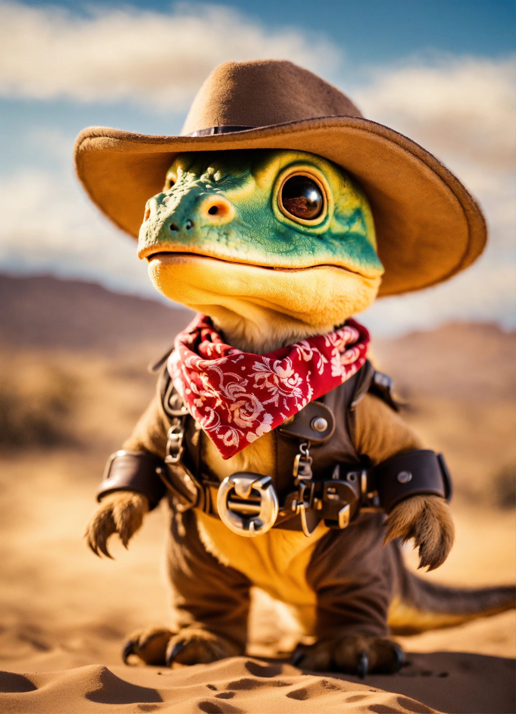 Lexica - An adorable and fluffy baby dinosaur, cowboy, bandana over ...
