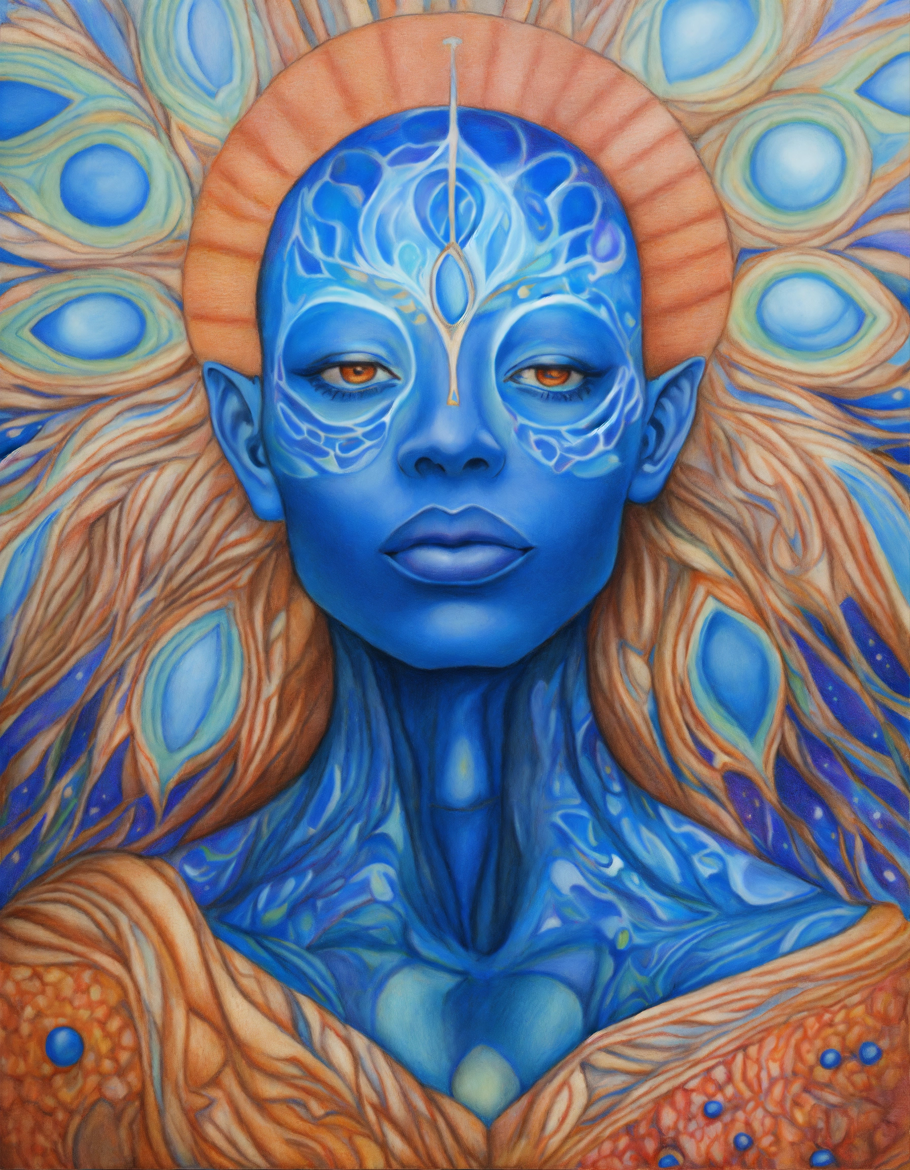 Lexica - Colored pencil drawing blue skin Arcturian spiritual mentor
