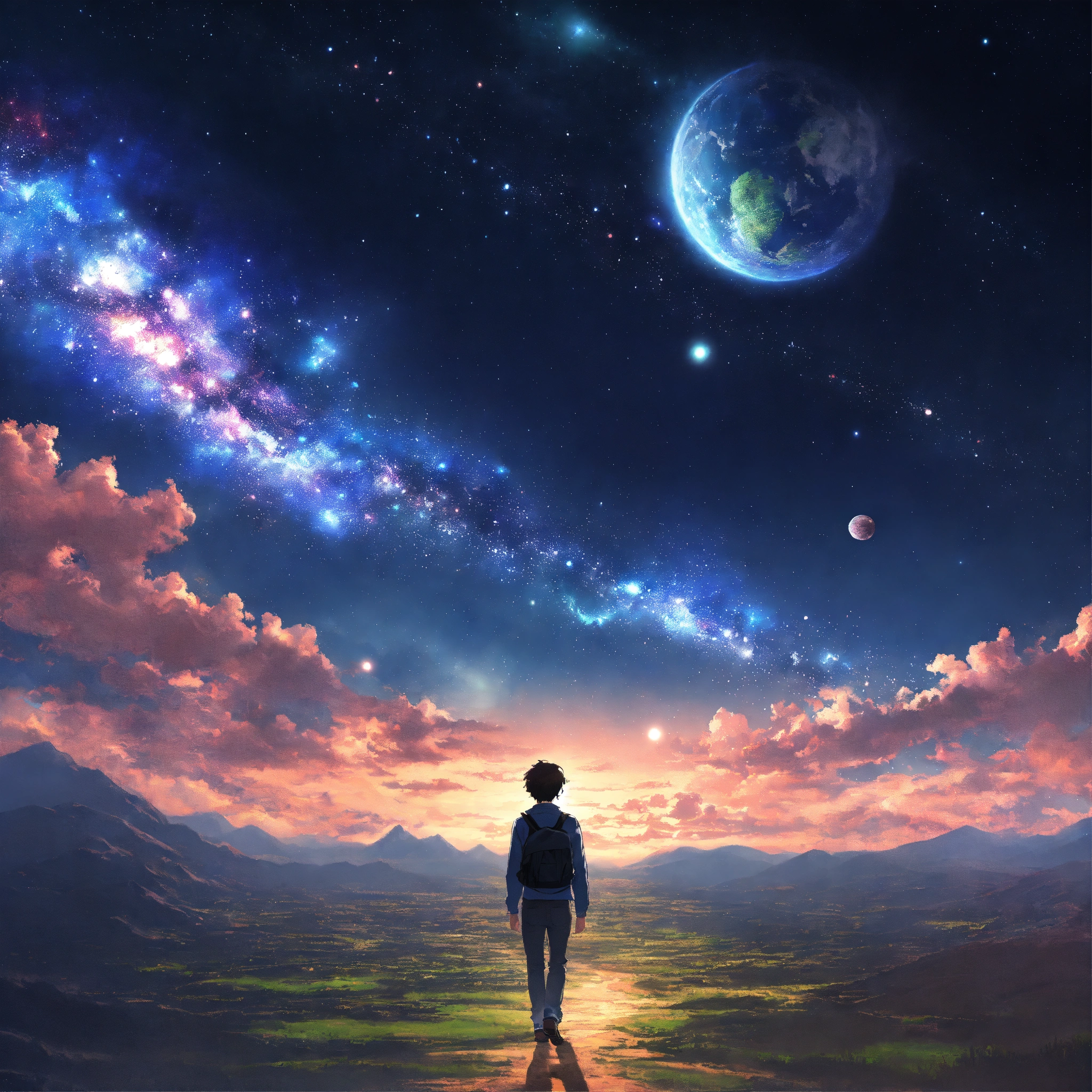 Lexica - Man walking in the universe, anime