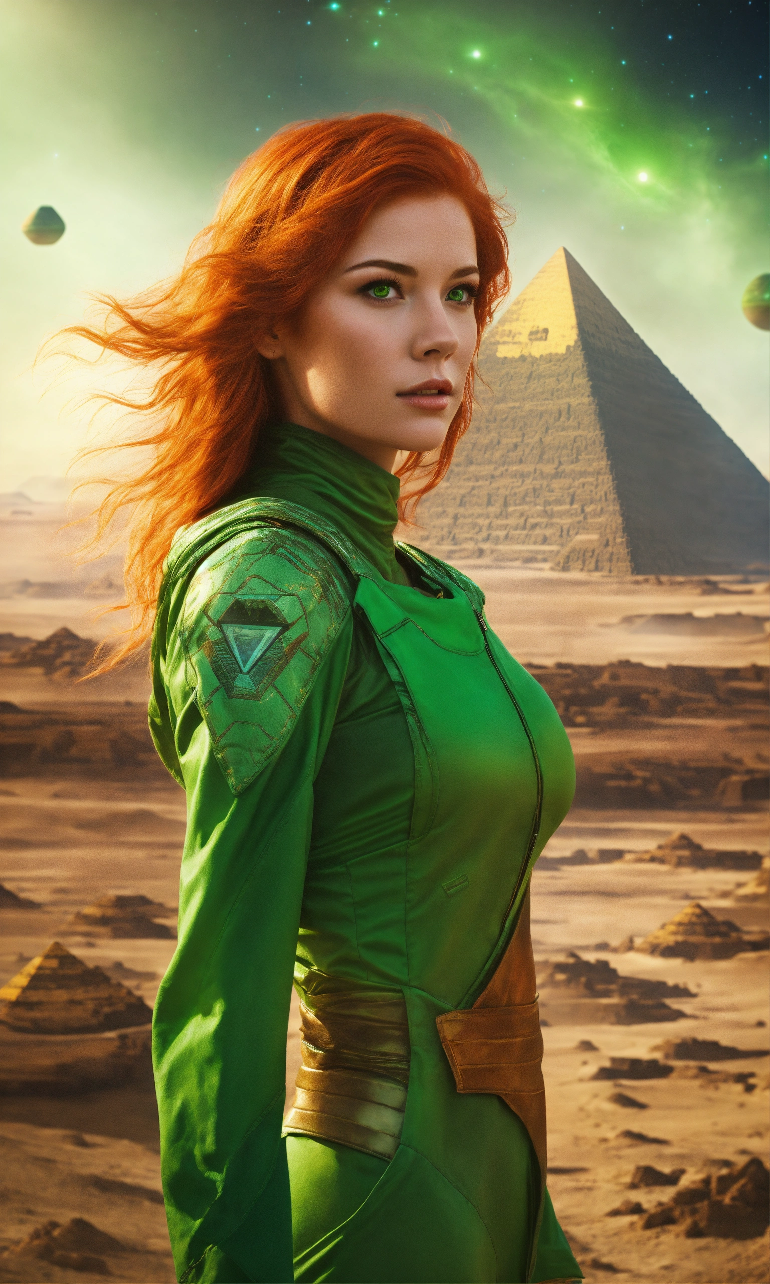 Lexica - Hyper-realistic Redheaded green-eyed woman in an alien ...