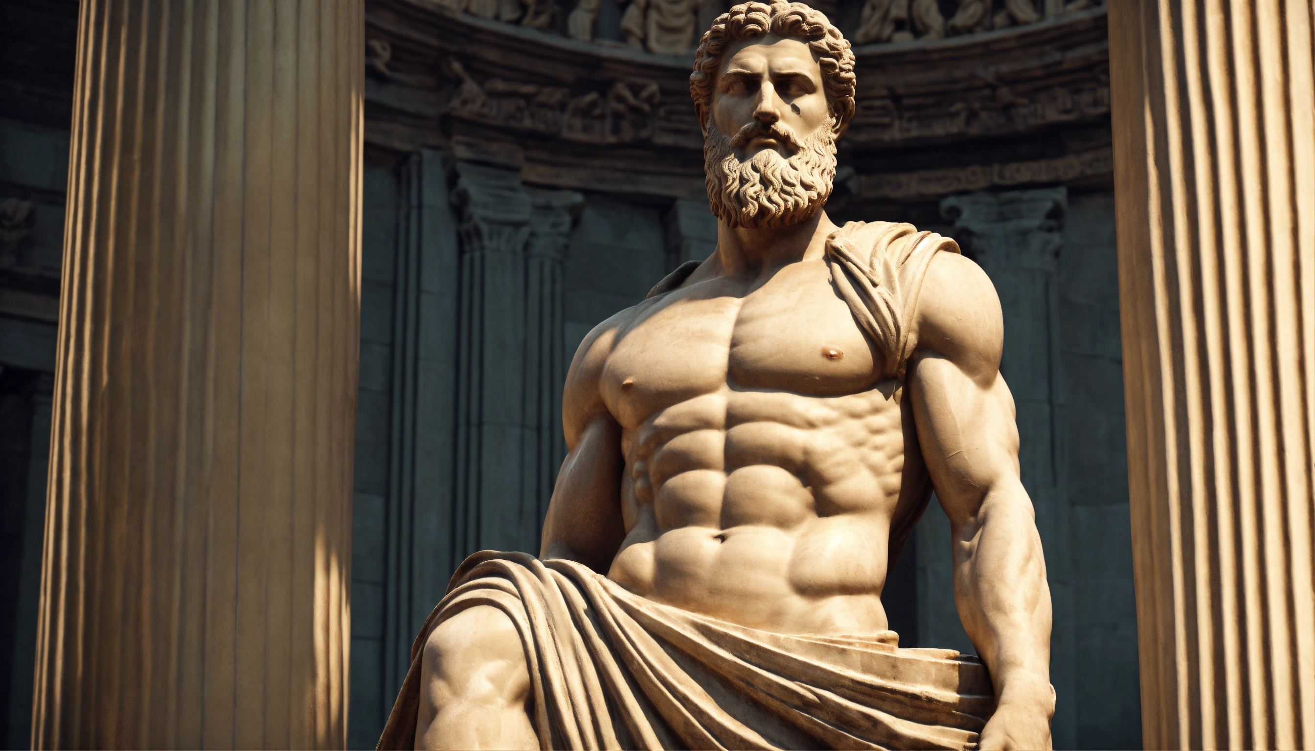 Lexica - Stoic statue, strong body, muscle, bearded, handsome man ...