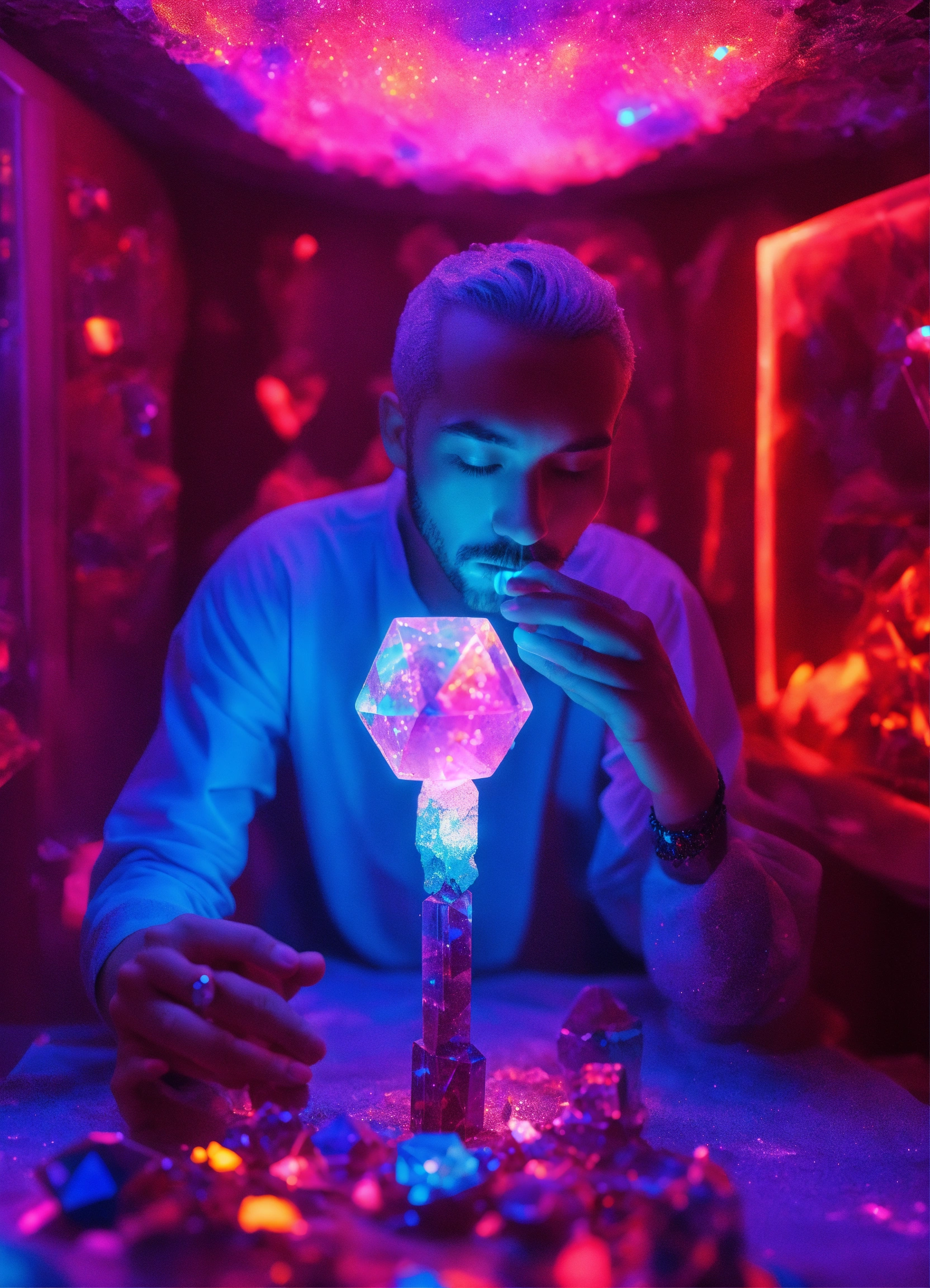 Lexica - A crystal man smoking crystals in a crystal pipe in a DMT ...