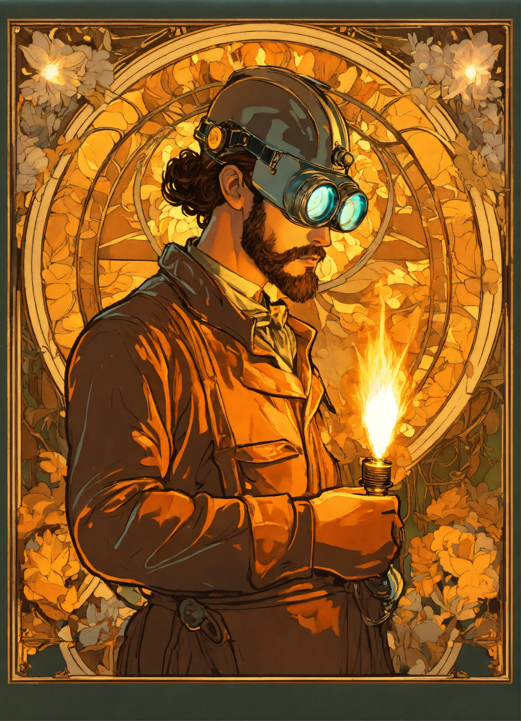 Lexica - Art nouveau, TIG Welder, holding welding torch, eye goggles ...