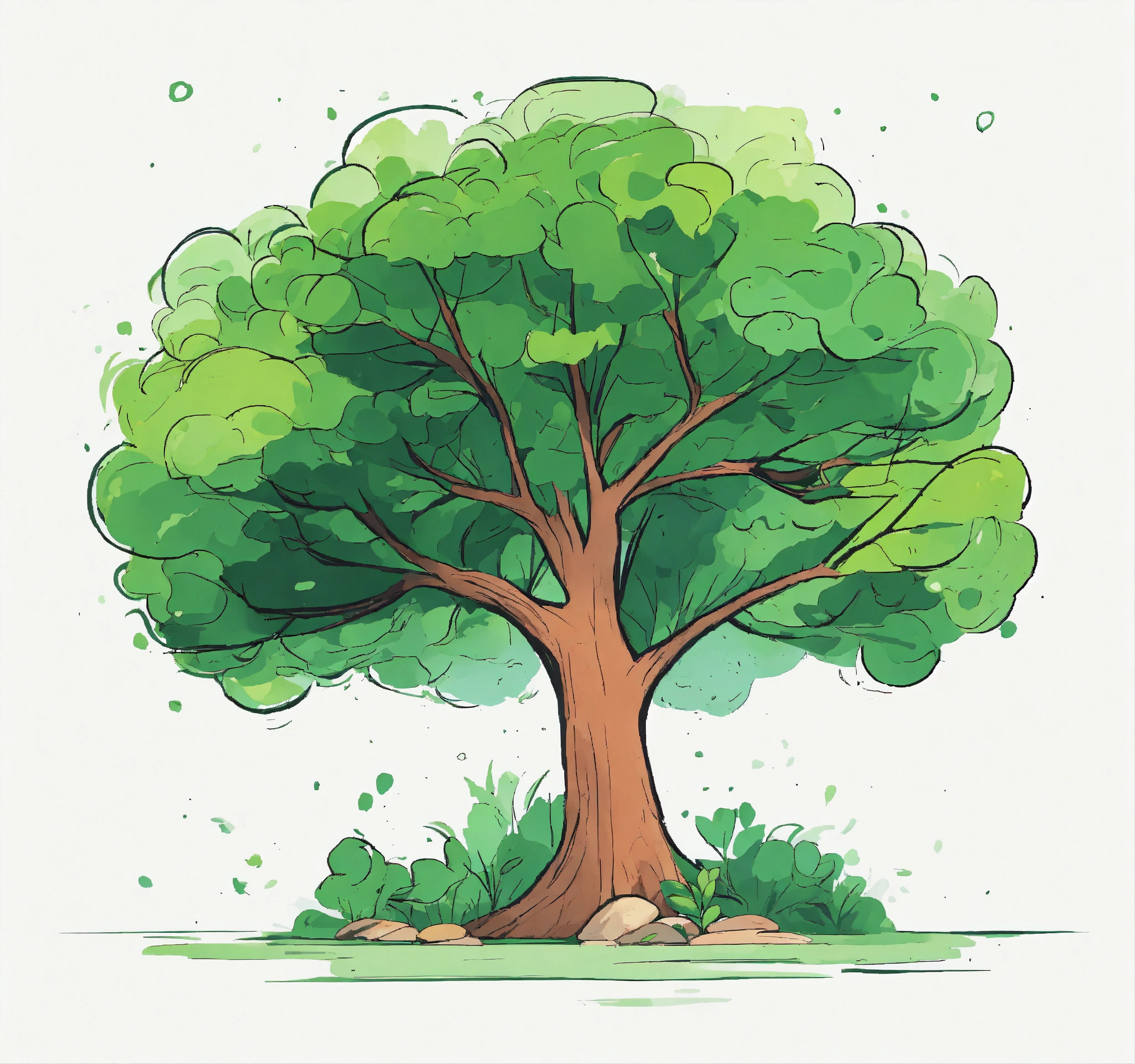 Lexica - Simple cartoon green tree fading into white, white background ...