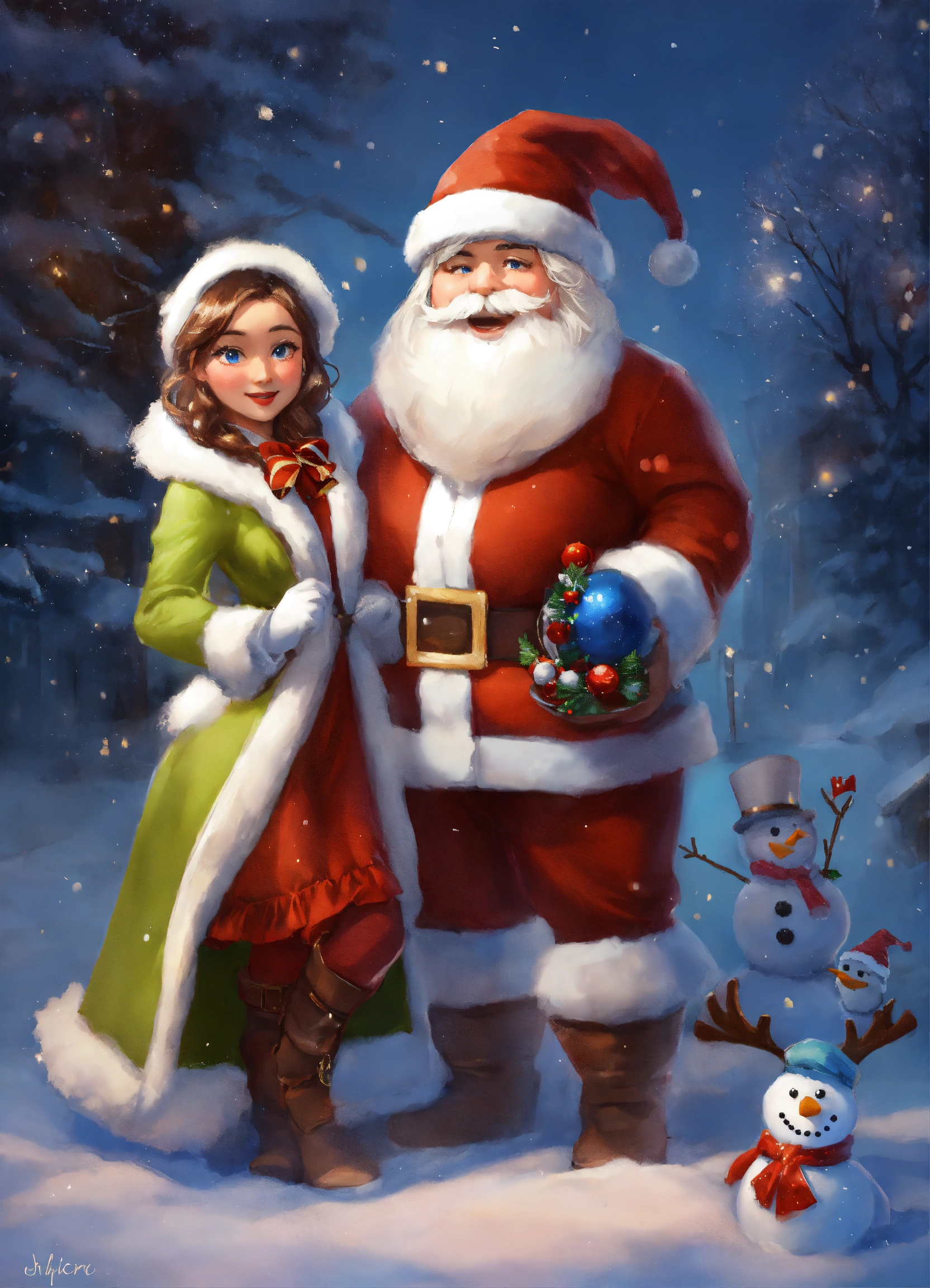 Lexica - American Santa Claus with Snow Maiden and Snowman pixar inspired