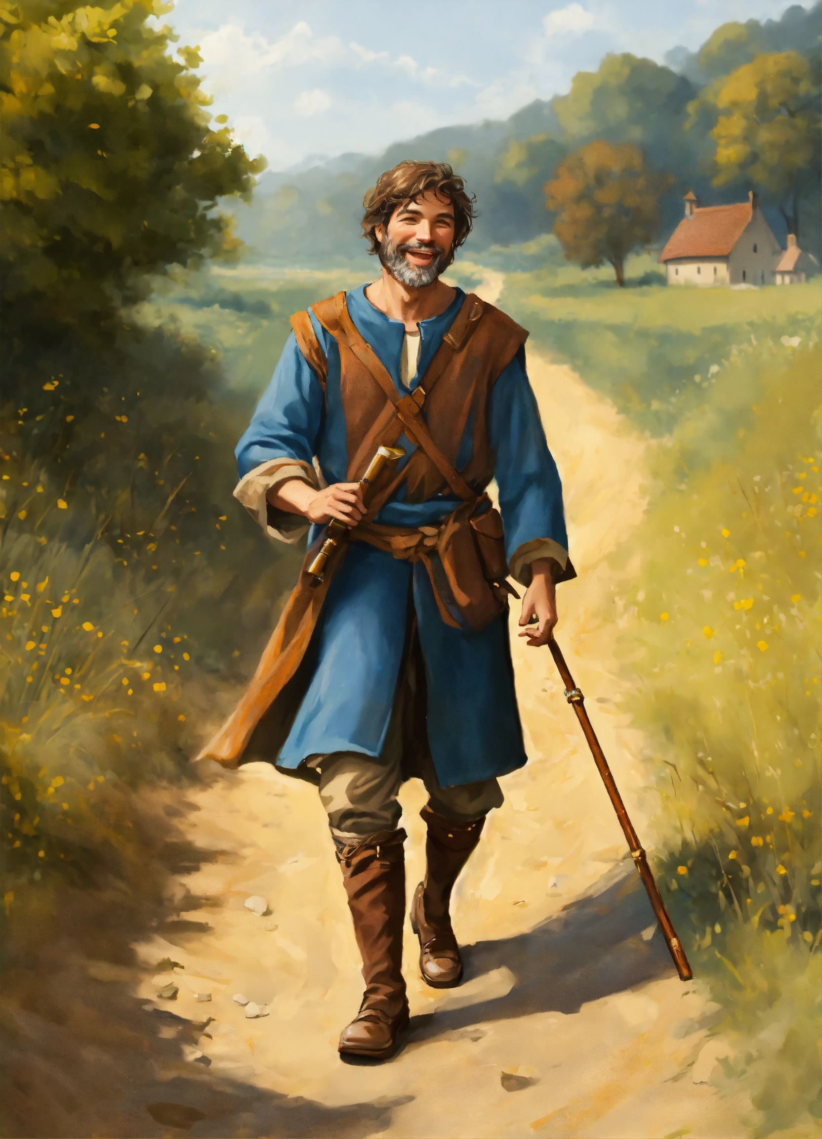 Lexica - Illustrated realistic, happy man from medieval ages, walking ...