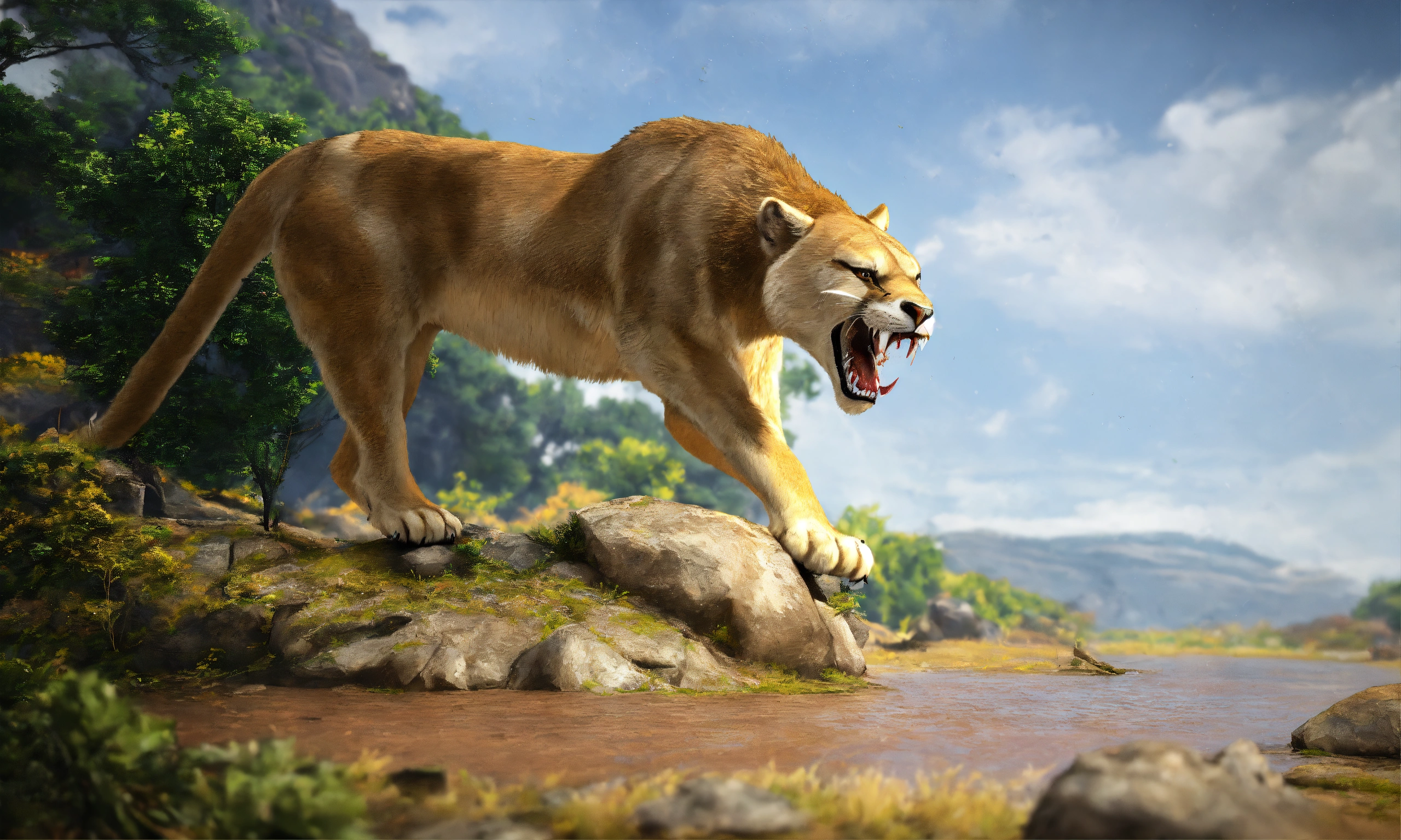 Lexica - Prehistoric sabertooth long fangs, photorealistic