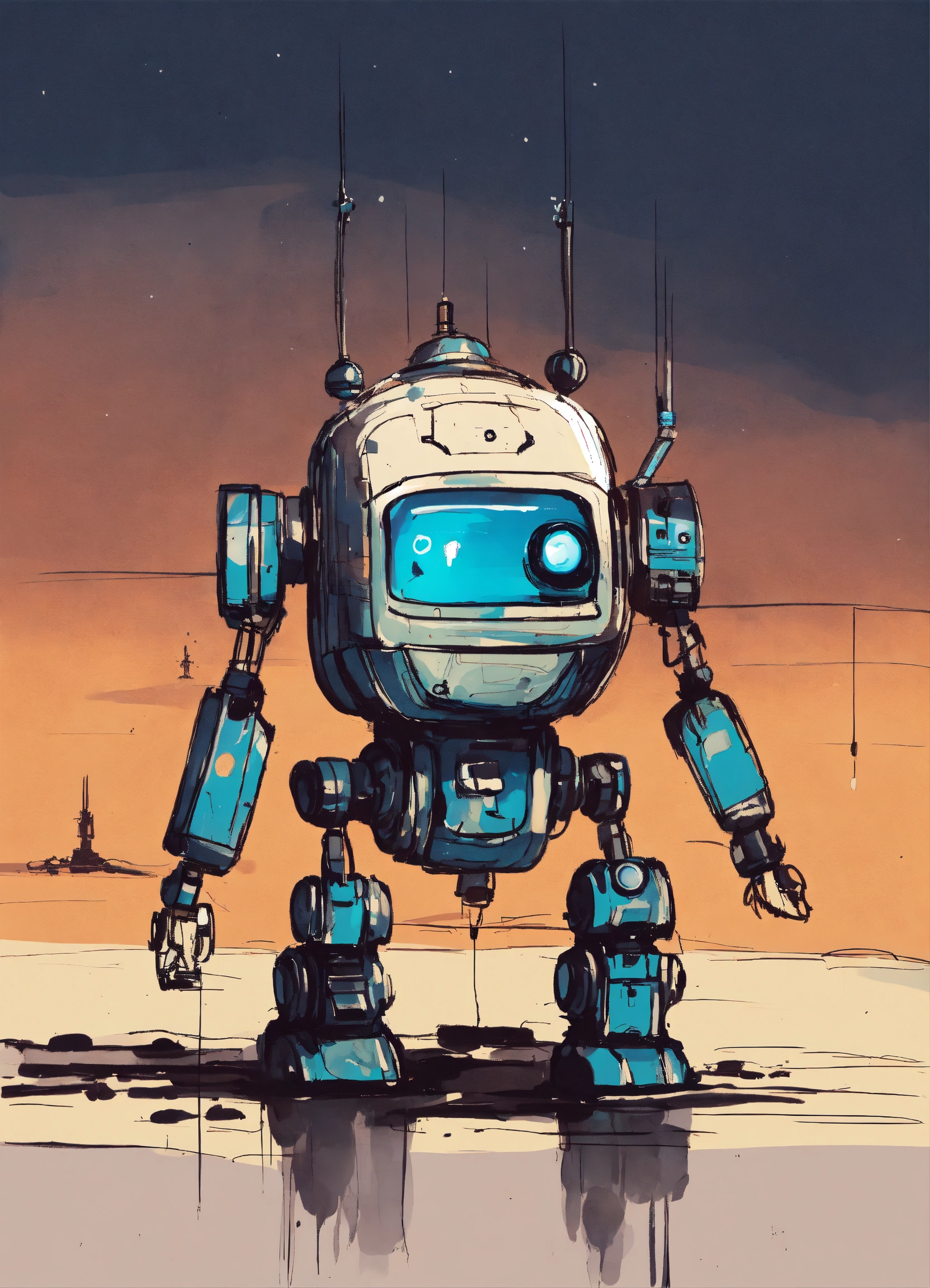 Lexica - Minimalist painting of sci-fi cute robot design in the style ...