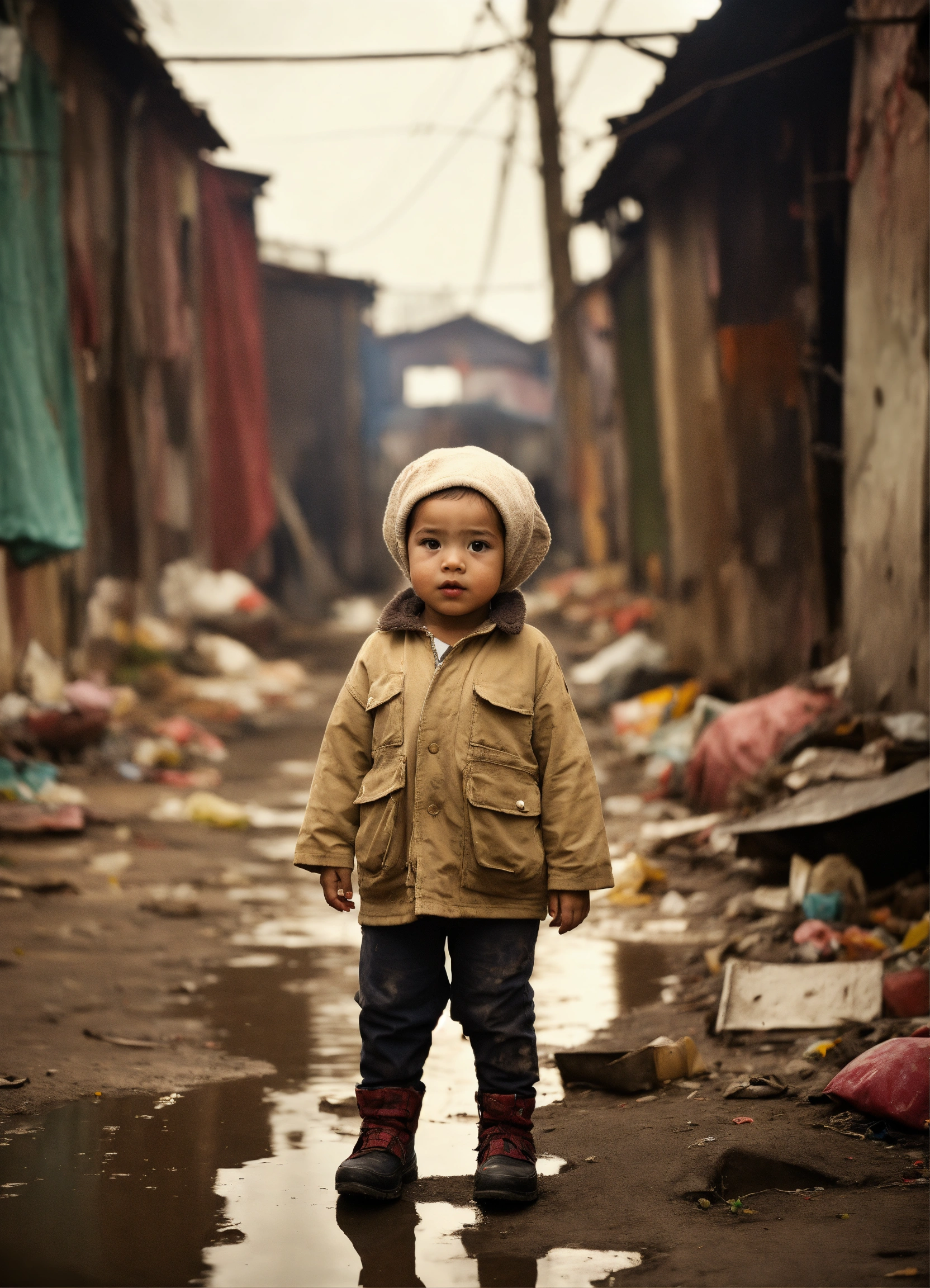 Lexica - Haunted toddler child, realistic, slum background