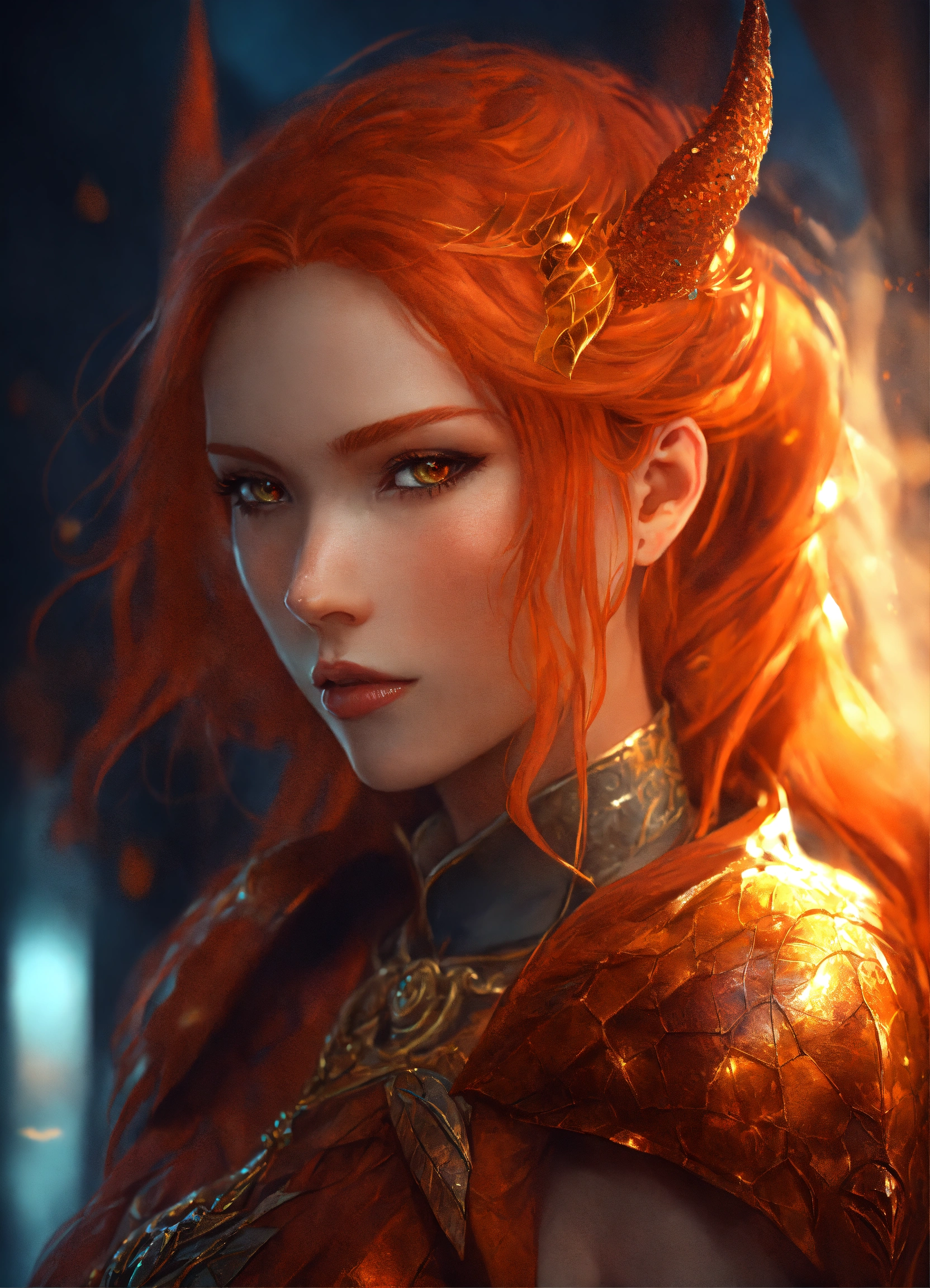 Lexica - Draconic traits to draconic human woman with reddish orange ...