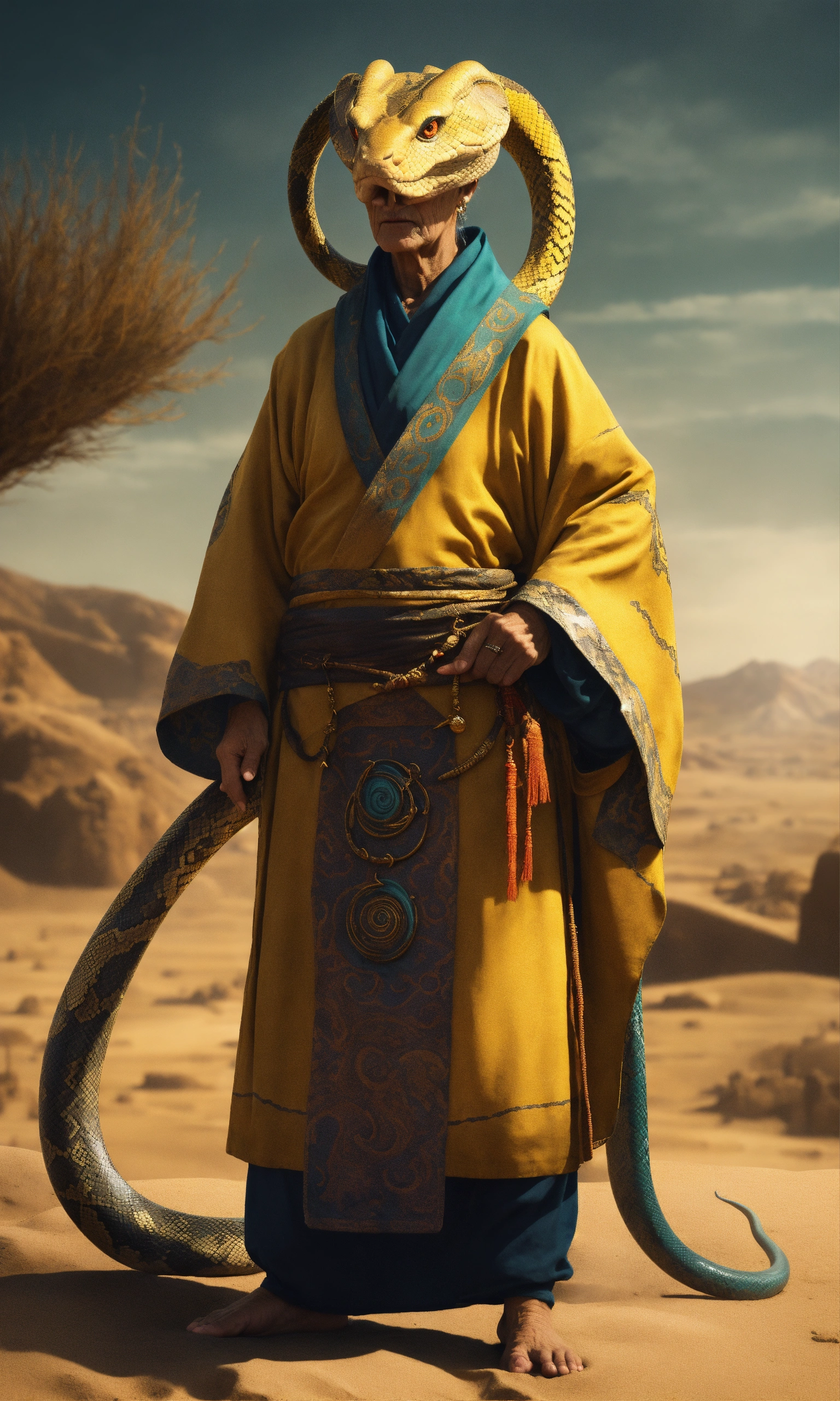 Lexica - Draw an elderly Yuan-ti character who embodies both the ...