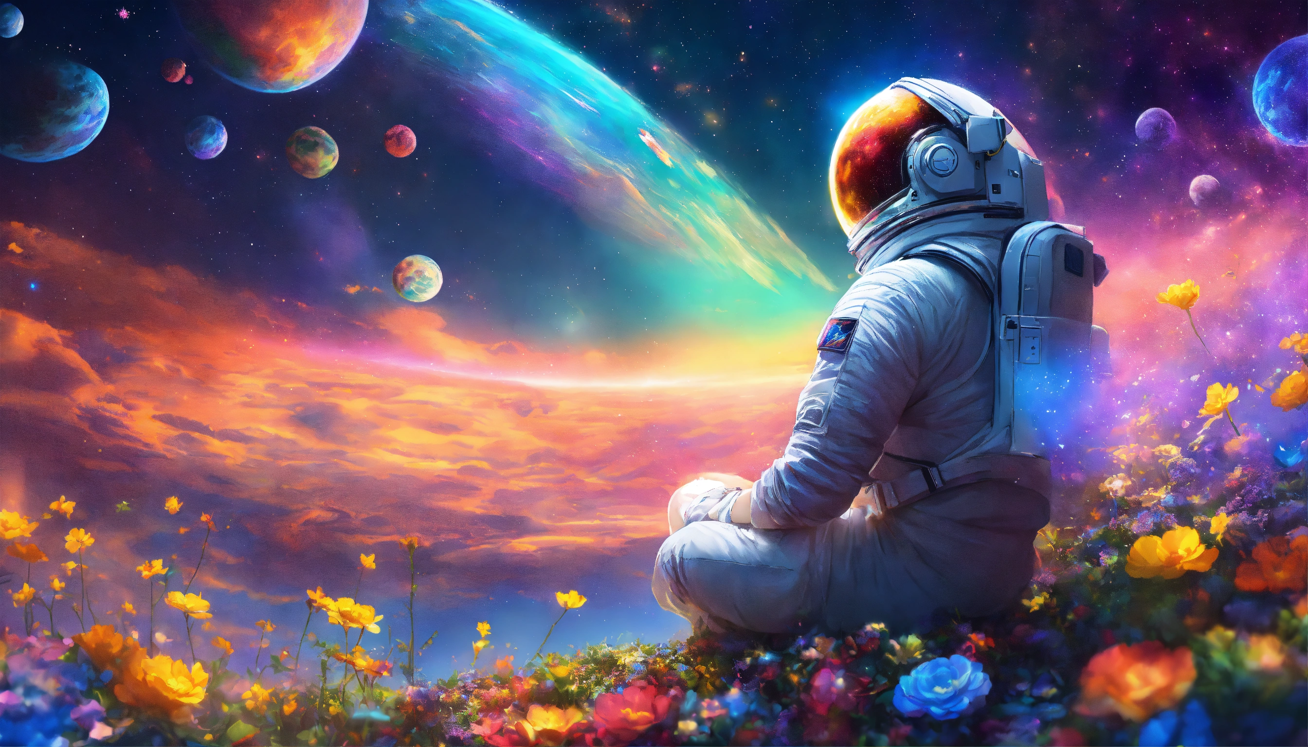 Lexica - Digital painting of an artist in space, meditation, cosmic ...