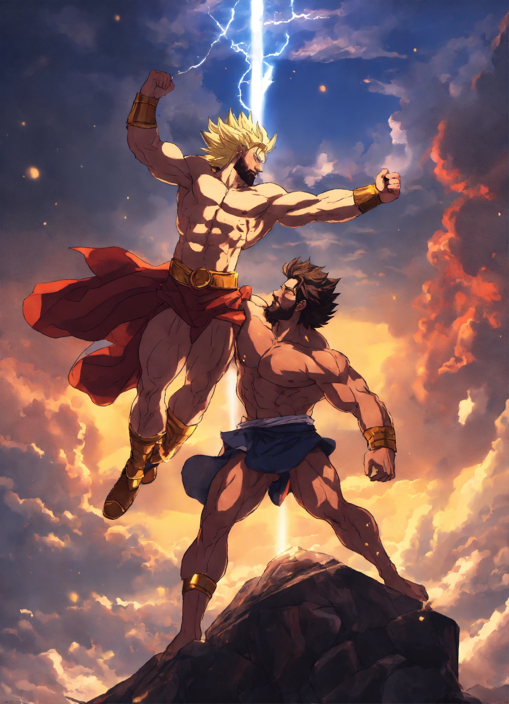 Lexica - Hercules killing Antaeus in the sky, anime style, super saiyan