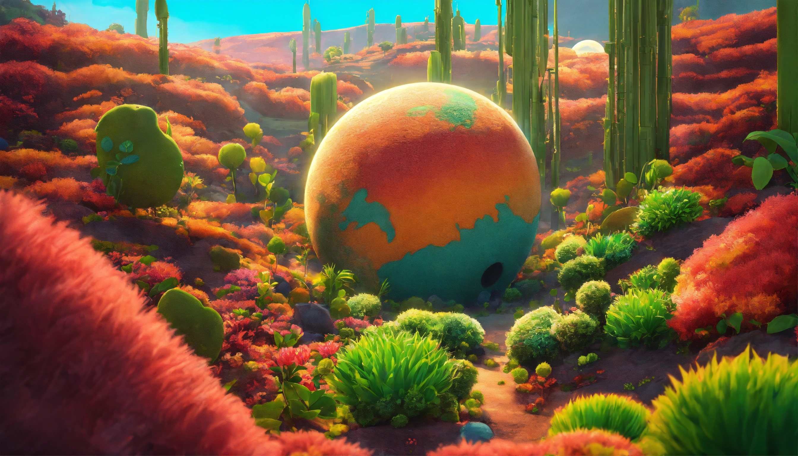 Lexica - A planet with furry plants, pixar art style, poster for cartoon