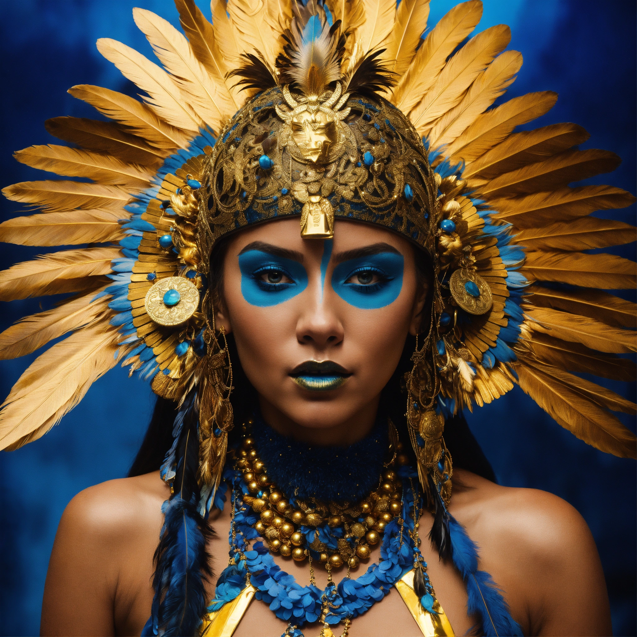 Lexica - Hannibal Lecter as A tan skin Mayan queen all blue and gold ...