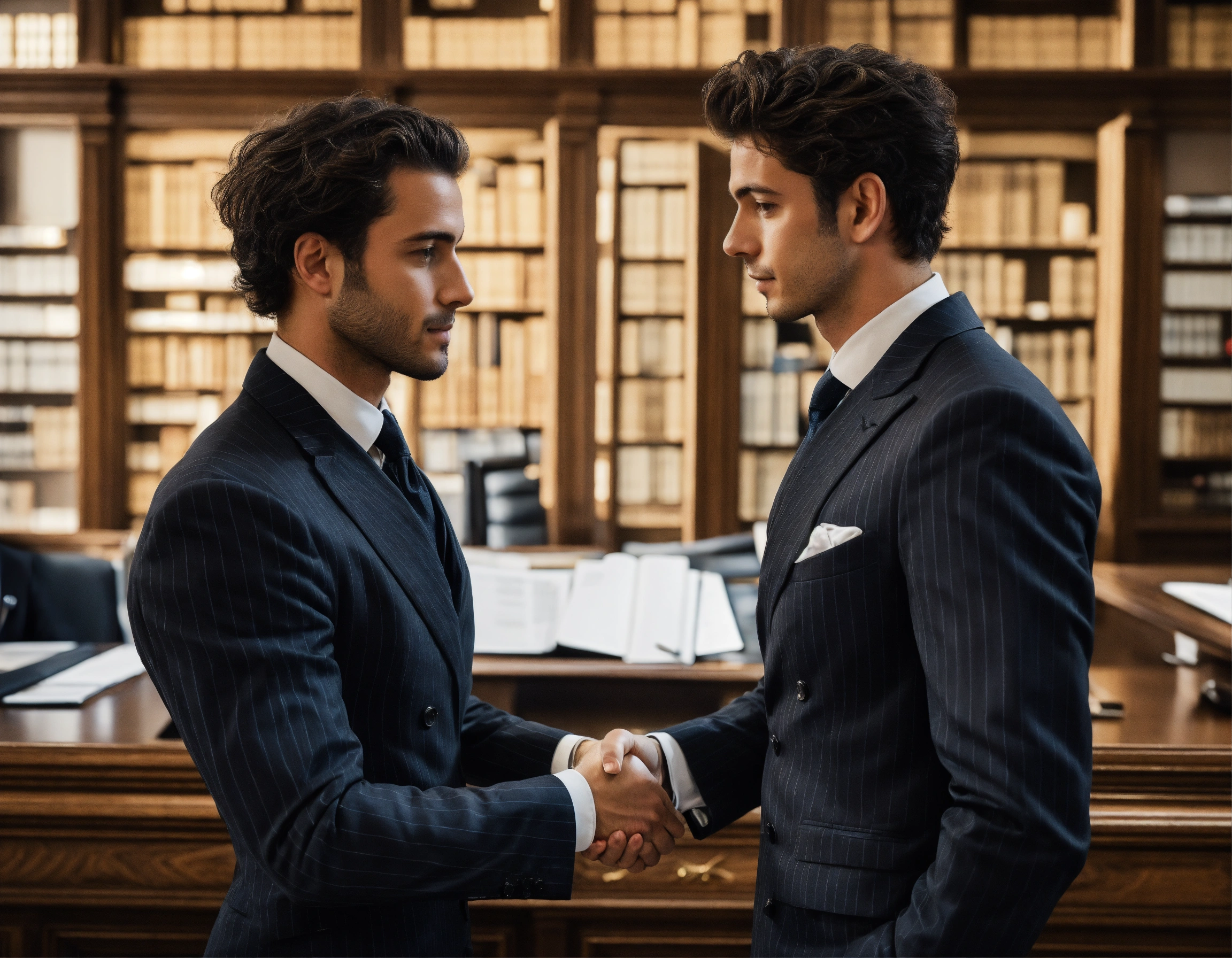 Lexica - Two young French male lawyers in charcoal pinstripe double ...