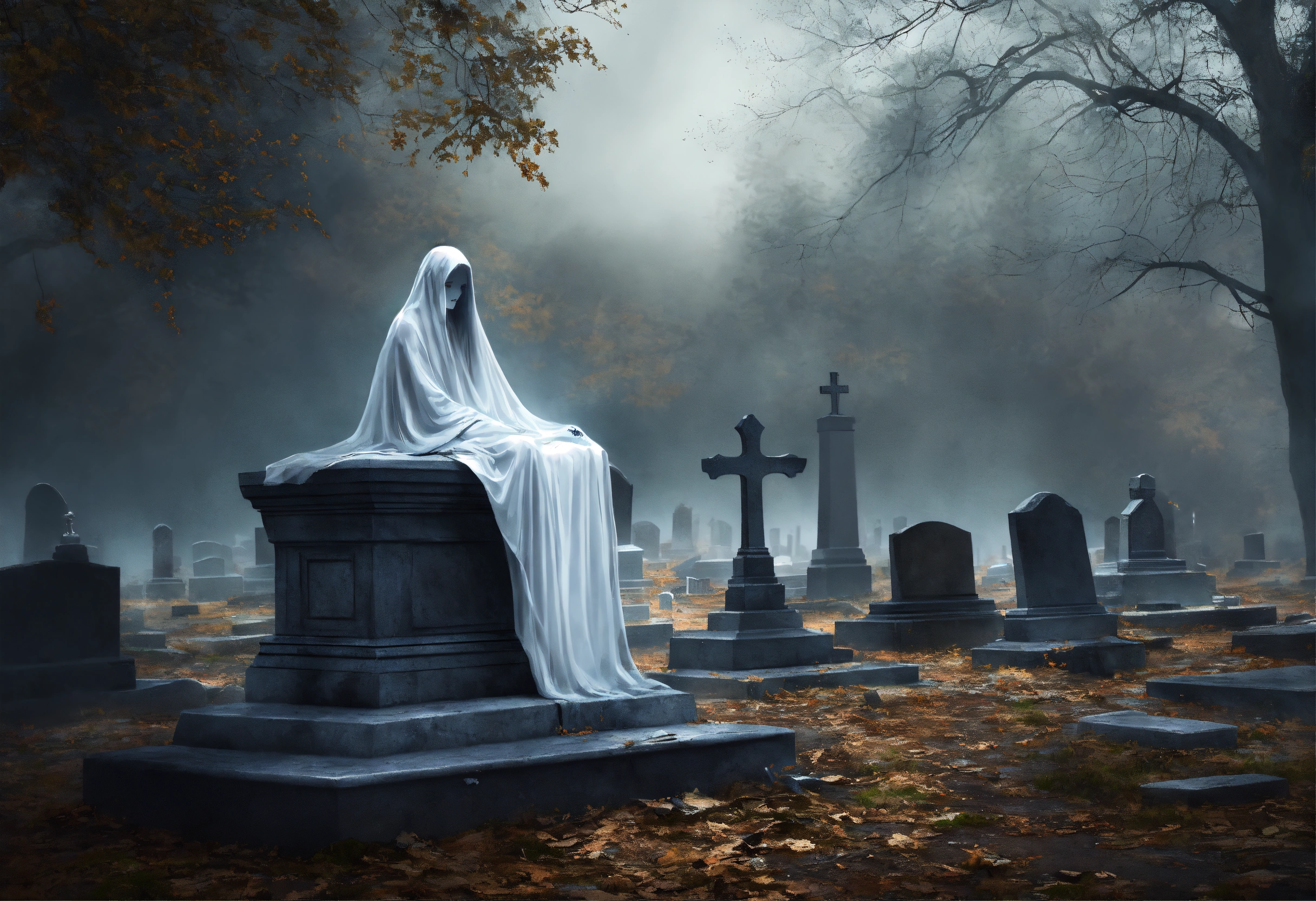Lexica - Create a digital art piece featuring a white ghost sitting on ...