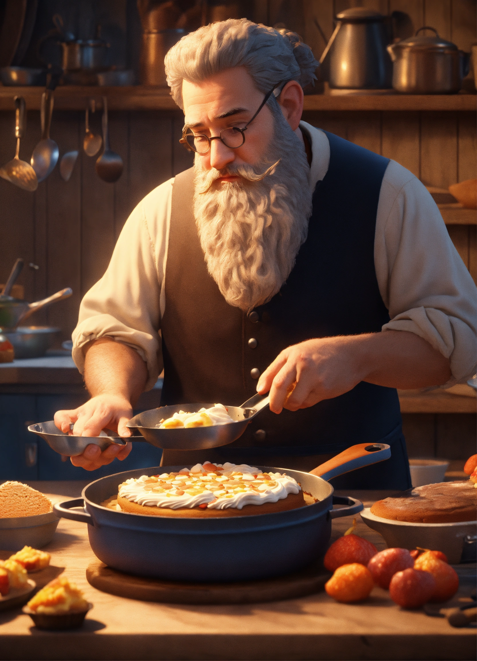 Lexica - A Jew with a medieval beard puts a cake into an empty frying ...