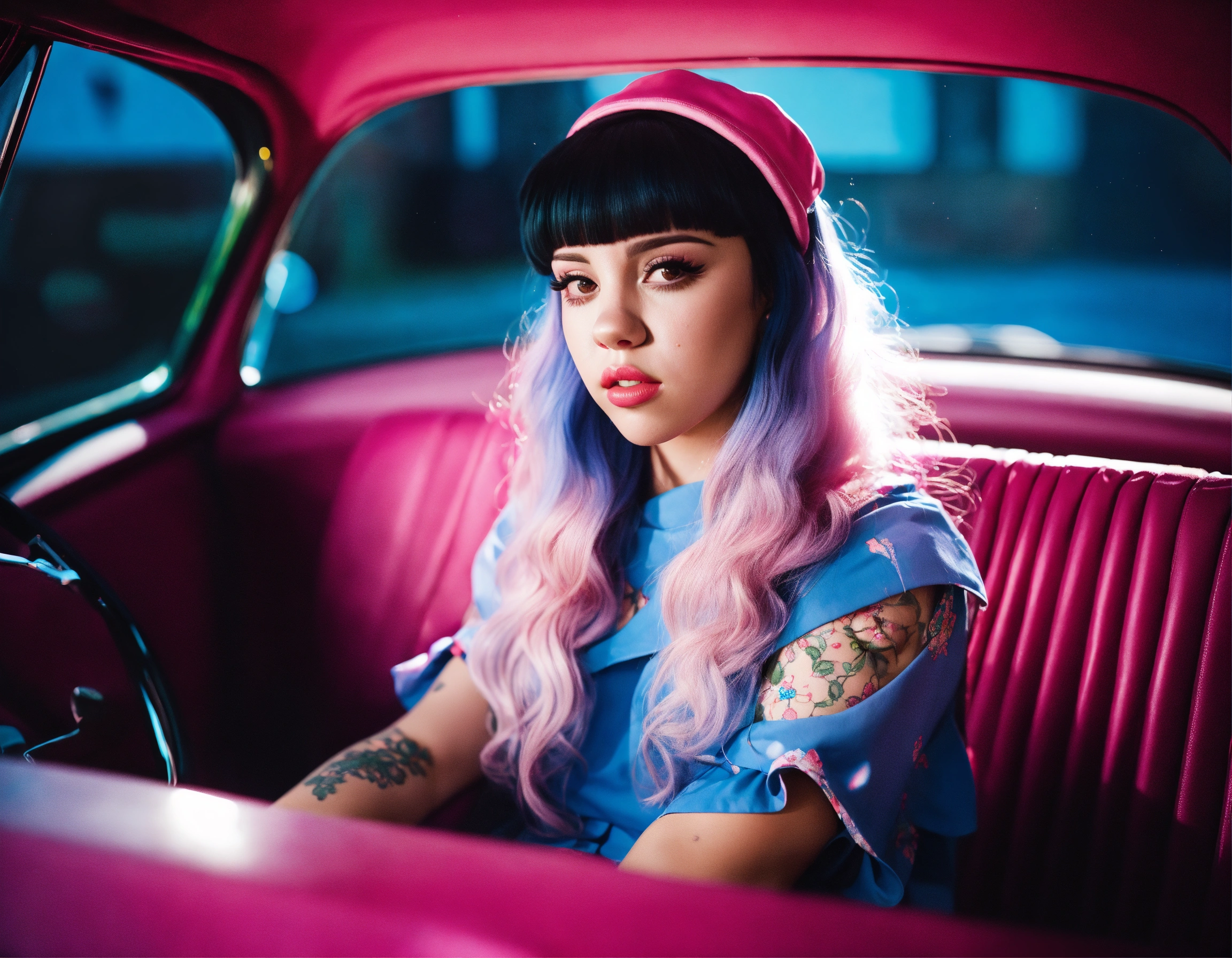 Lexica - Melanie Martinez, sitting in car, ultra realistic lighting