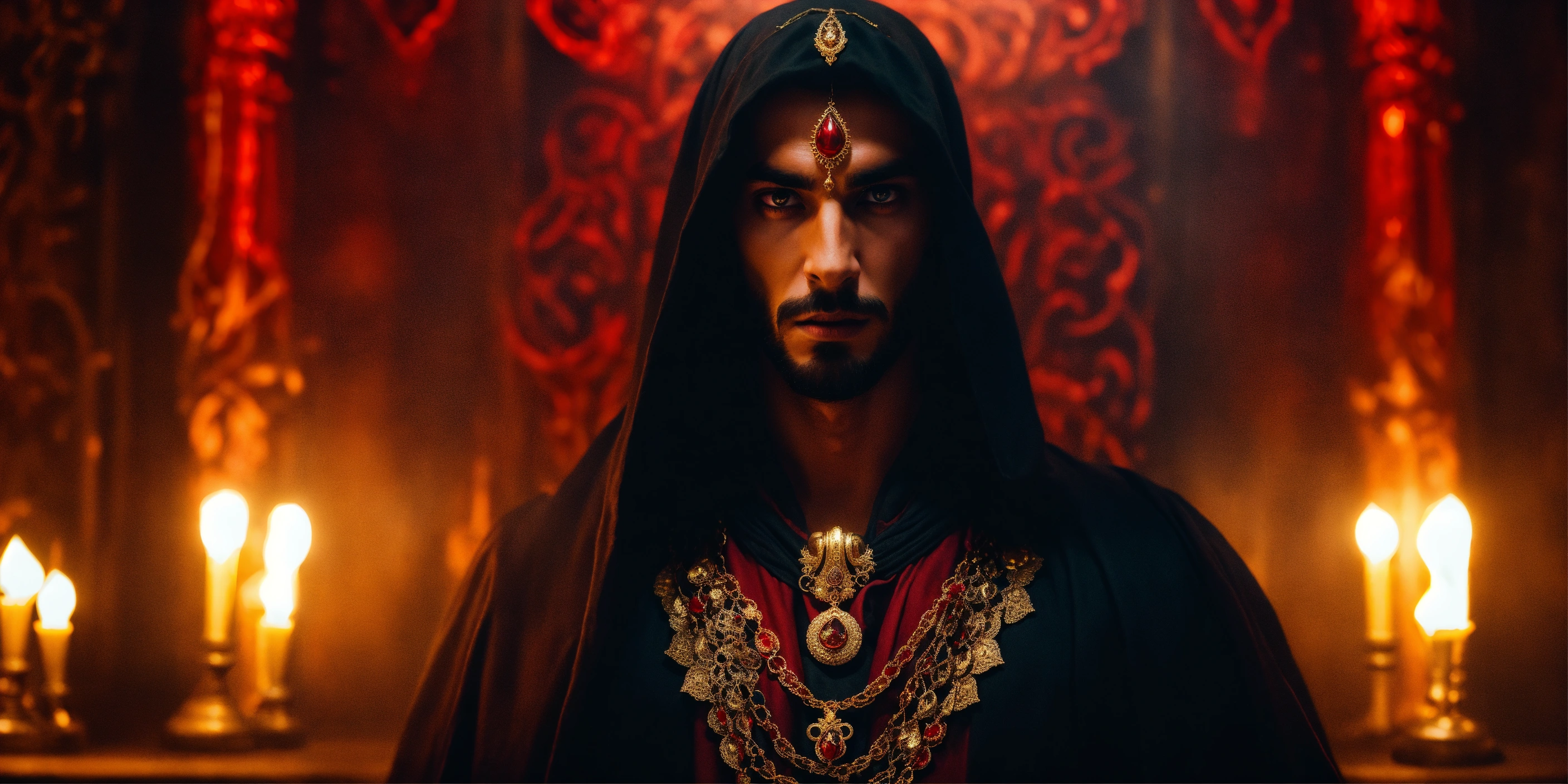 Lexica - Sinister and dramatic portrait of a young handsome Arabic evil ...