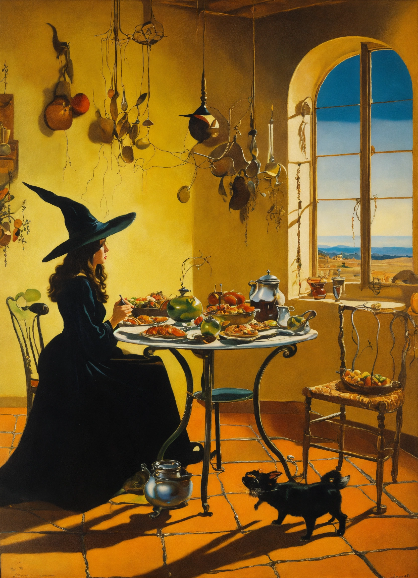 Lexica - Witch in a vintage kitchen enjoying their meal, oil painting ...