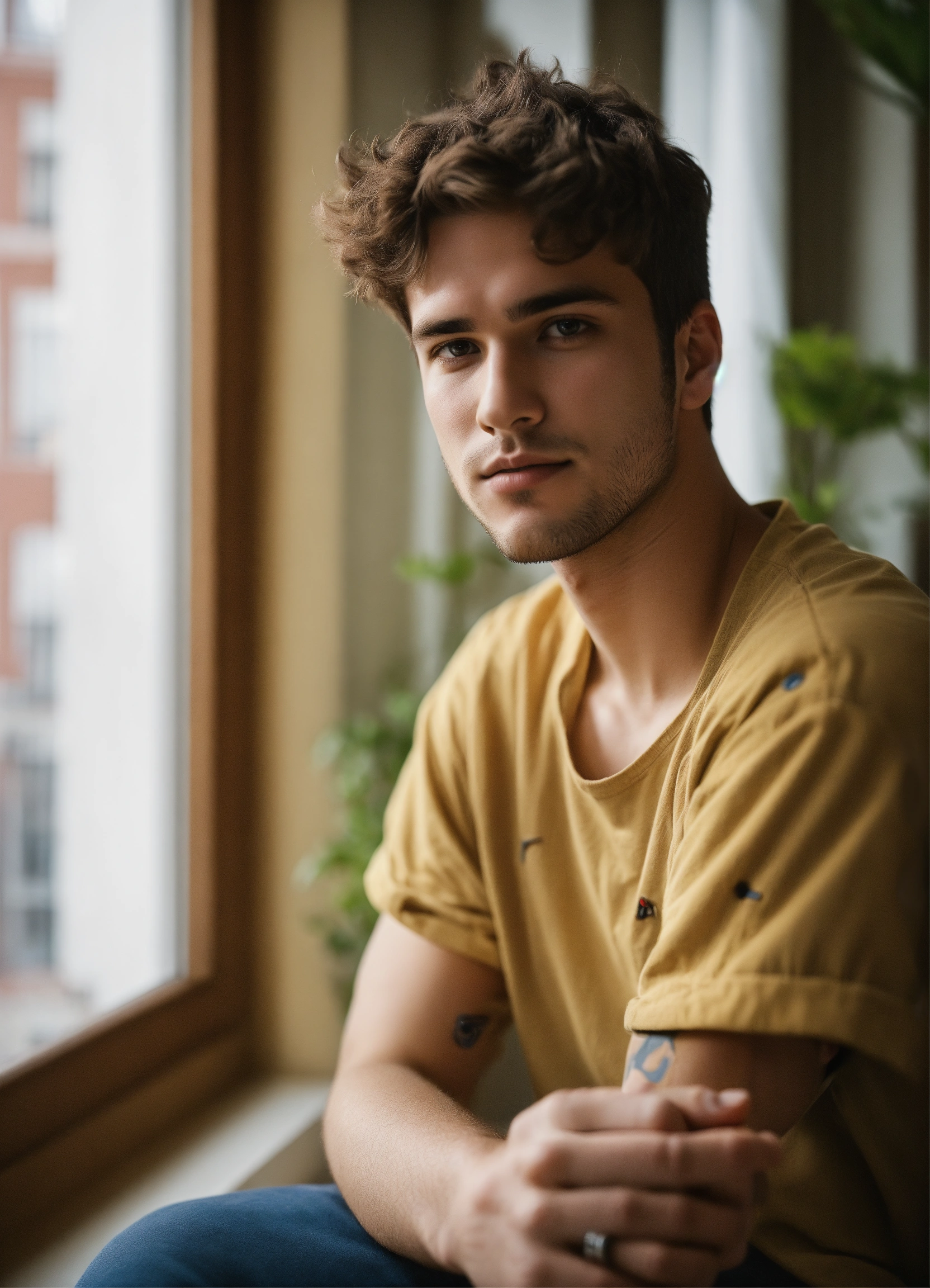 Lexica - A 25 years old men, in an appartement looking at the camera