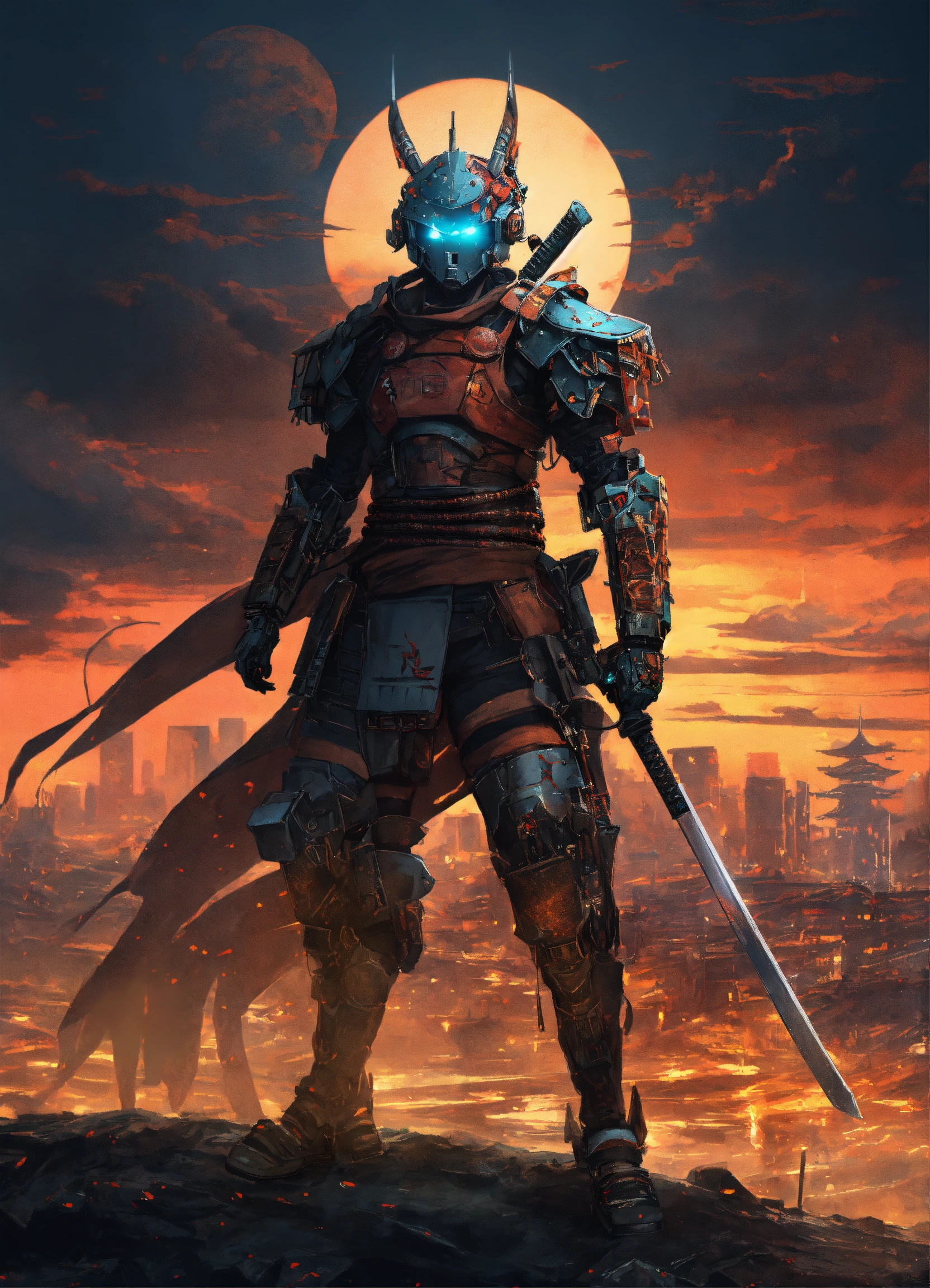 Lexica - Anime depiction of a cybernetic samurai in a post-apocalyptic ...