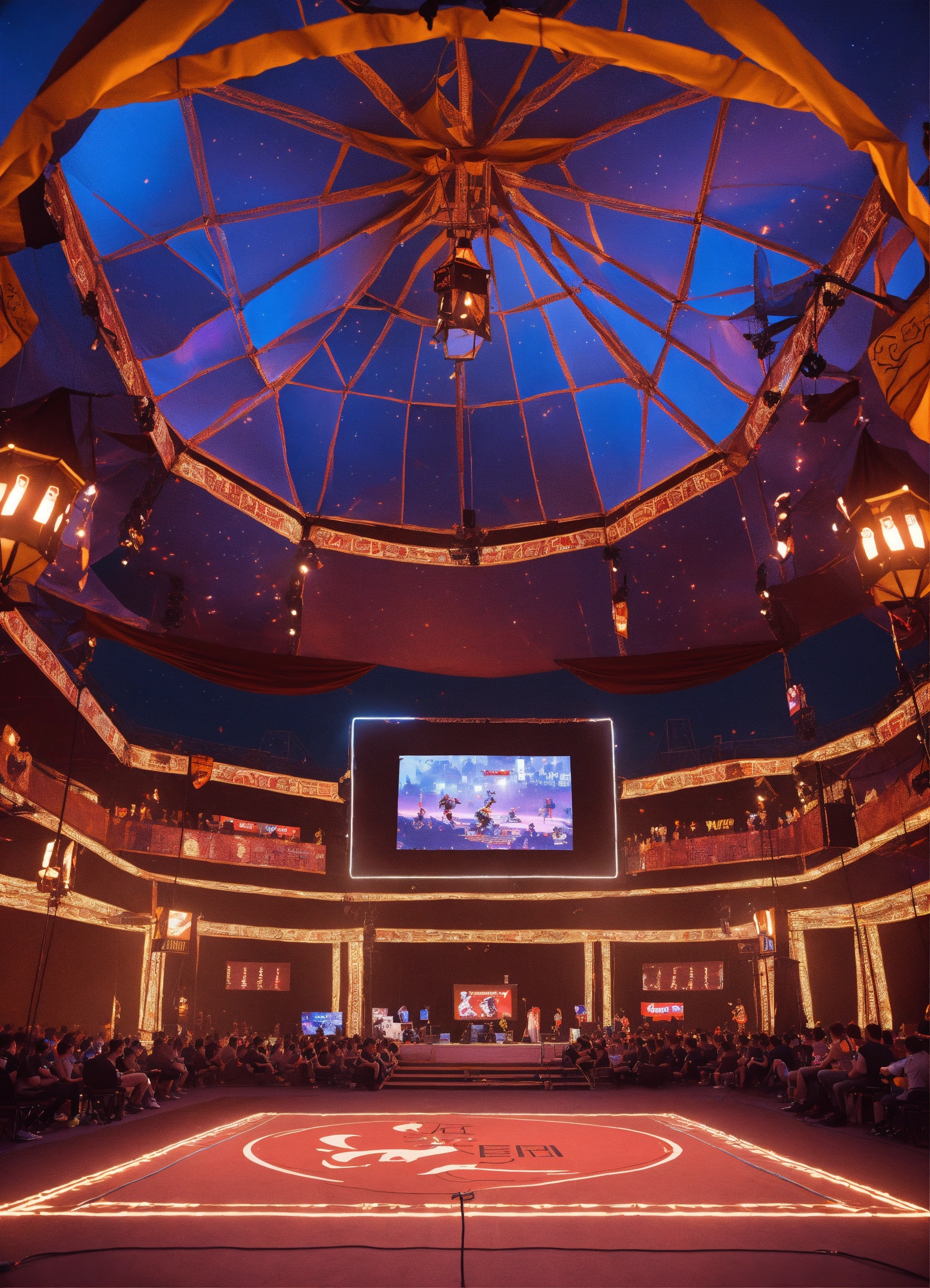 Lexica - Generate an image of a small esports venue's desert tent style ...