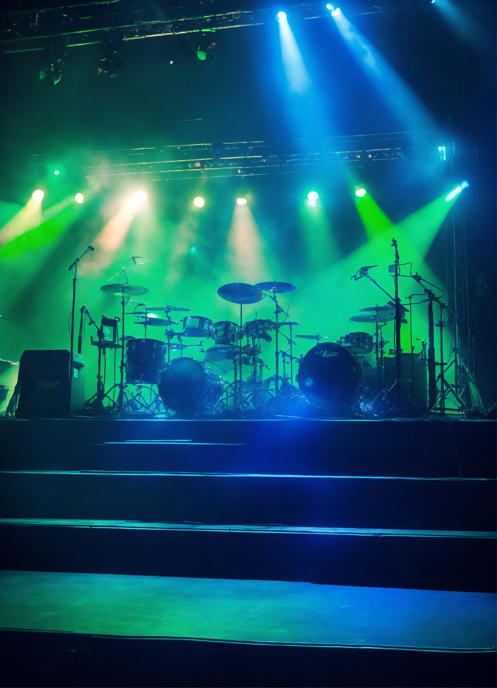 Lexica - Stage of a rock concert. photo realistic. Blue and green hazy ...