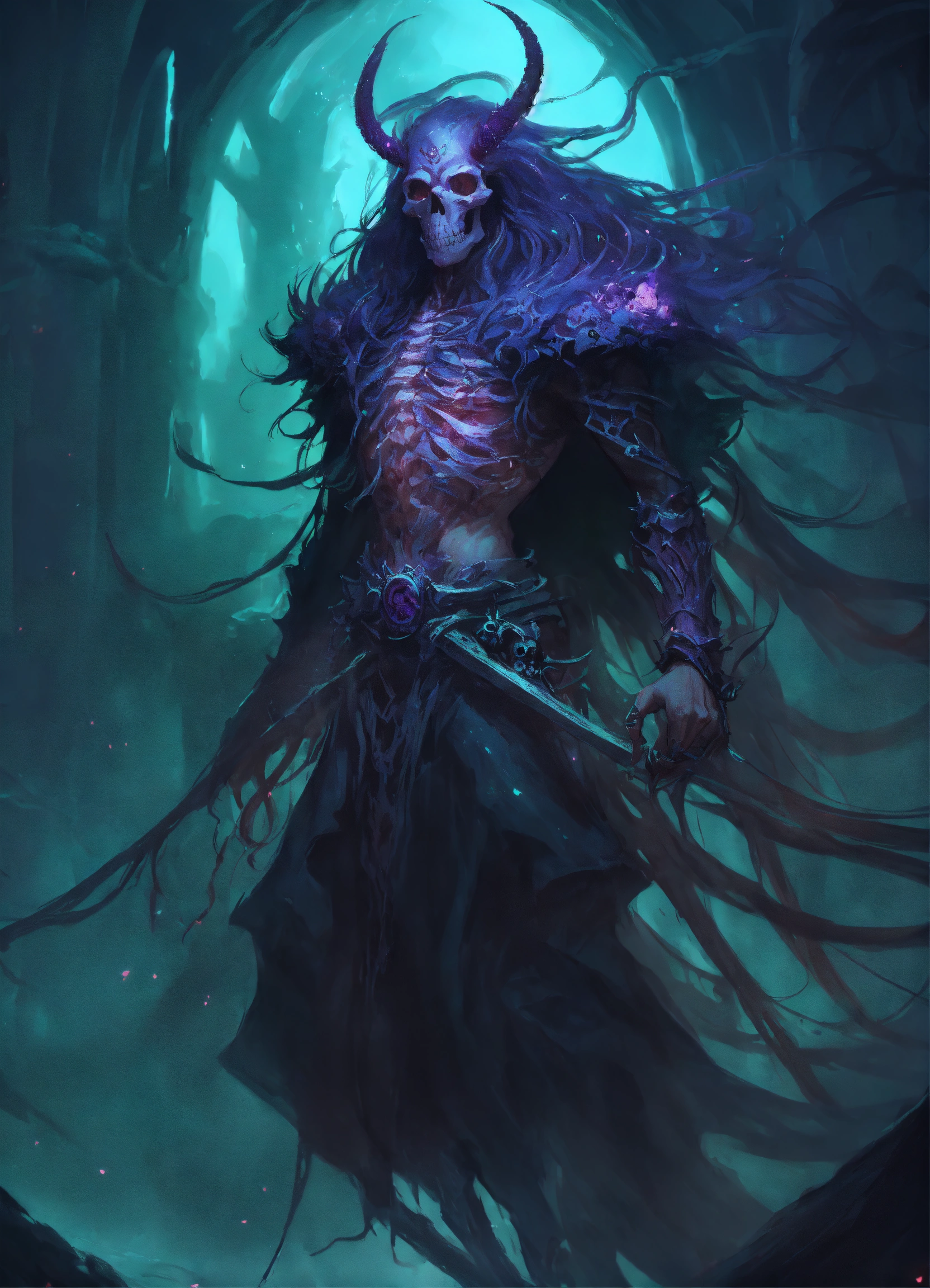 Lexica - Establishing shot of a fantasy spectral archlich with a savage ...