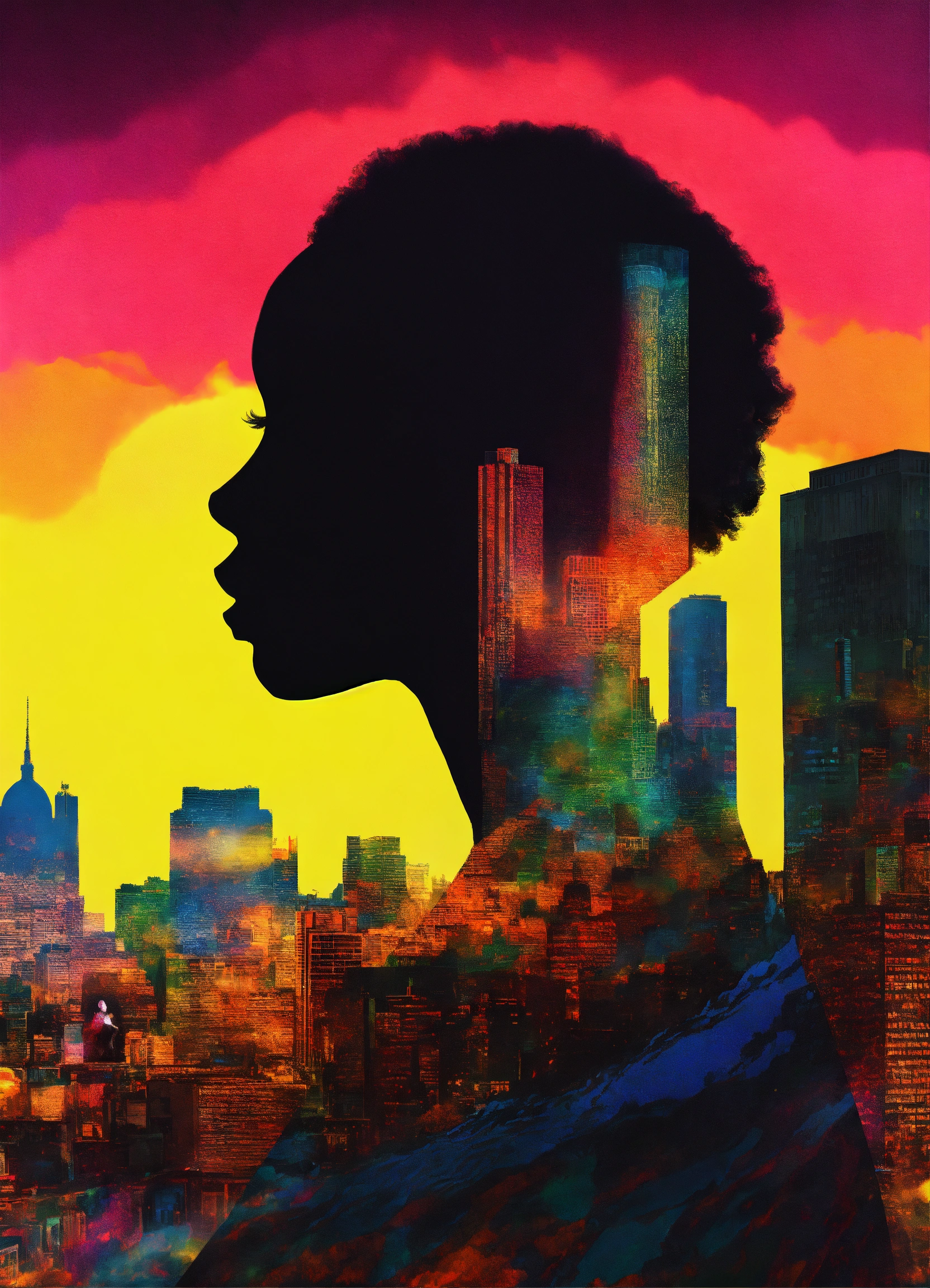 Lexica - ((triple exposure effect)), black woman, silhouette ...