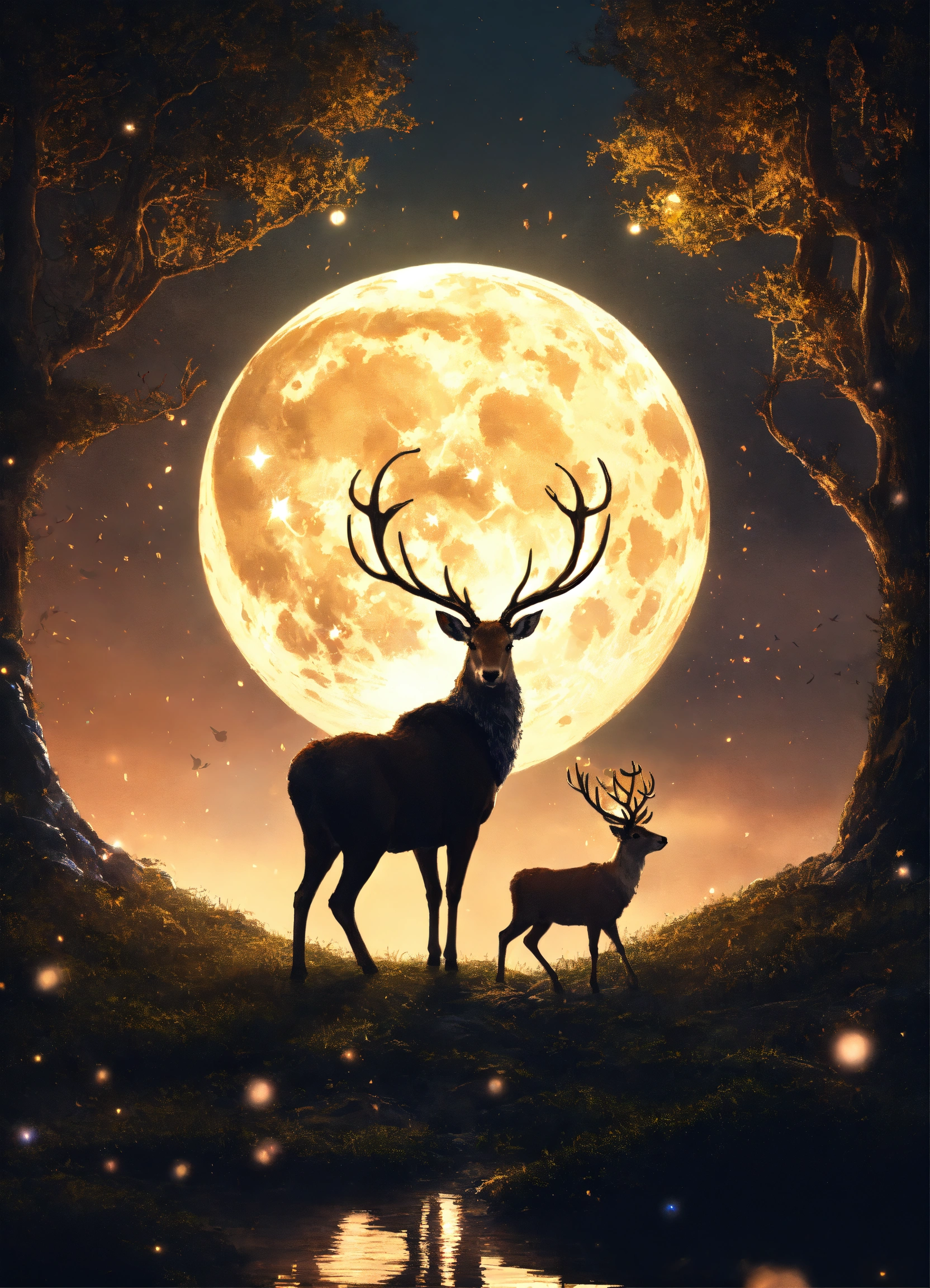 Lexica - Create a scene where the trio encounters the ancient stag with ...
