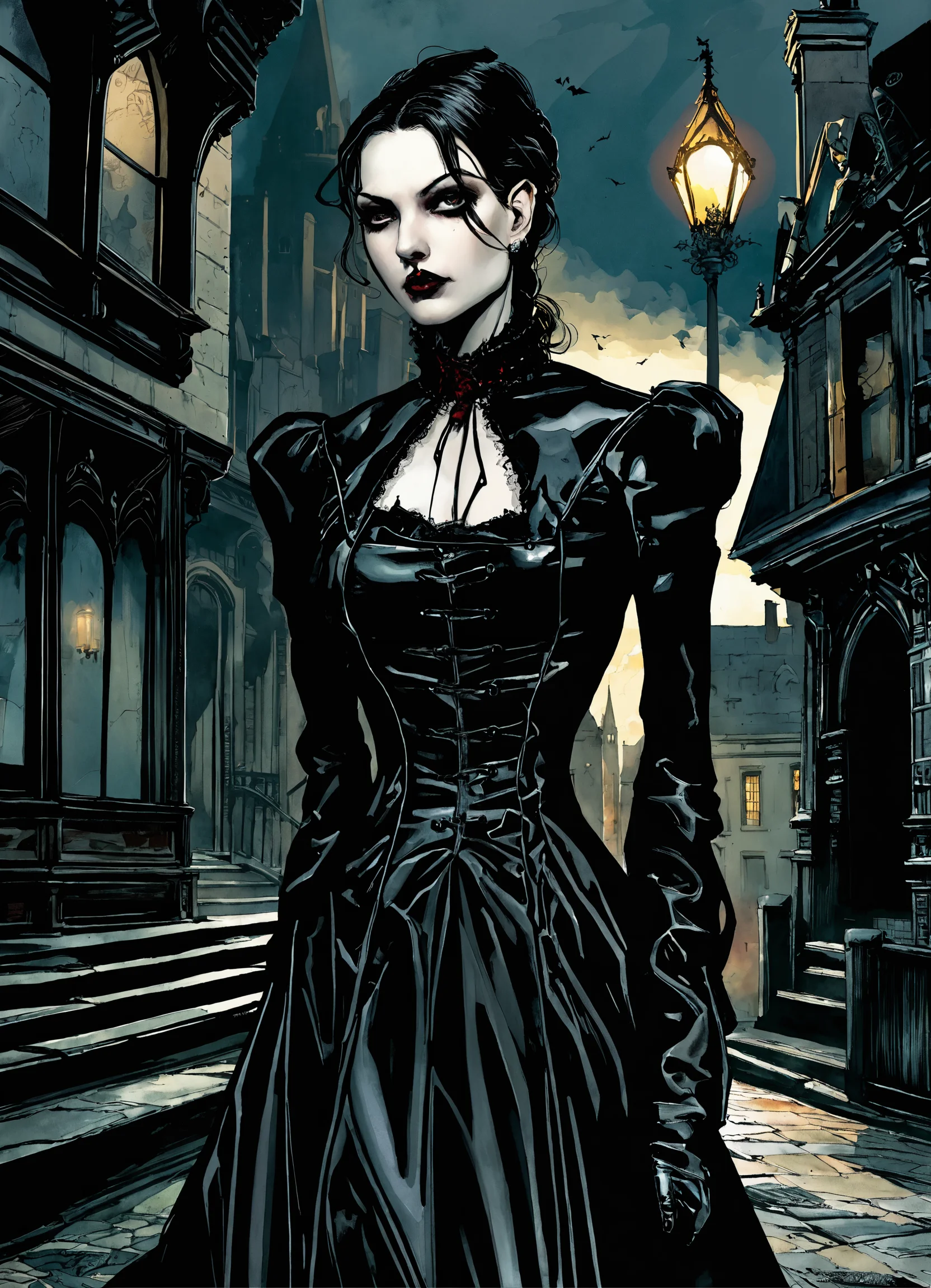 Lexica - Graphic novel art, stunning female vampire model, strict black ...
