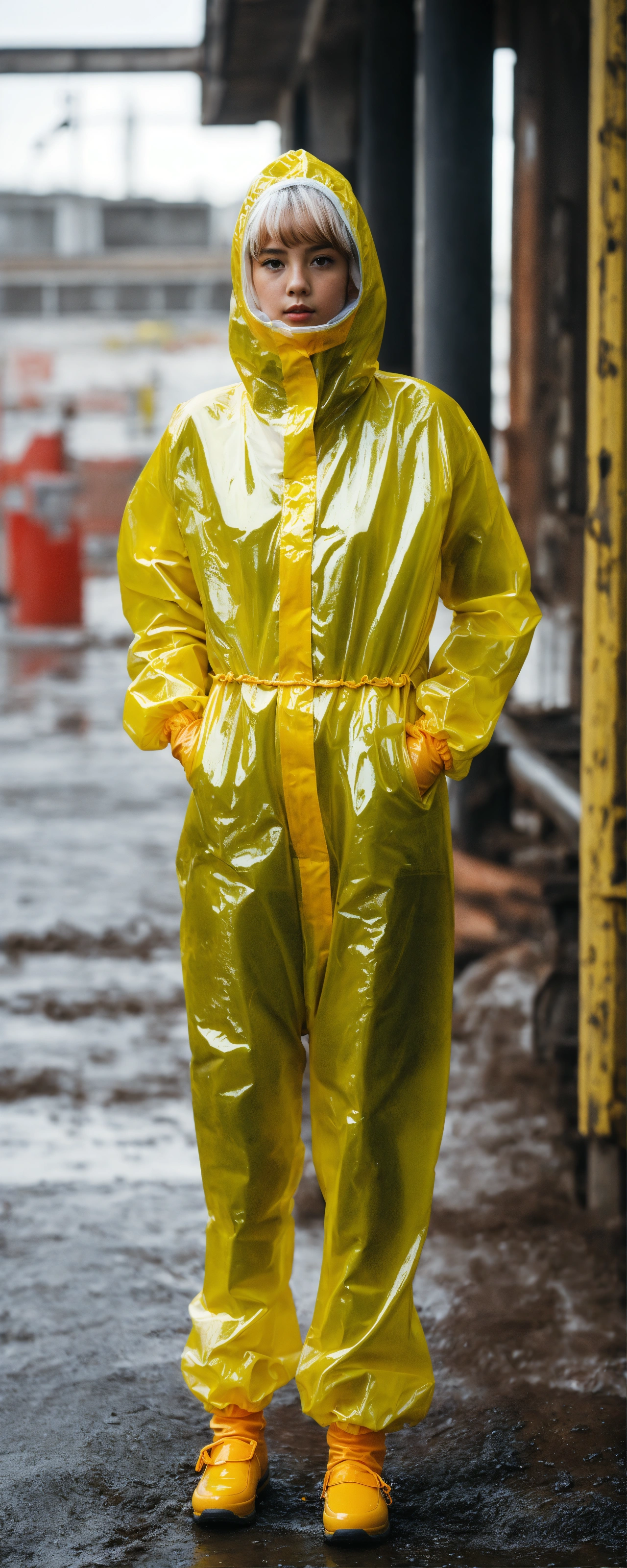 Lexica - Girl in glossy yellow hazmat suit
